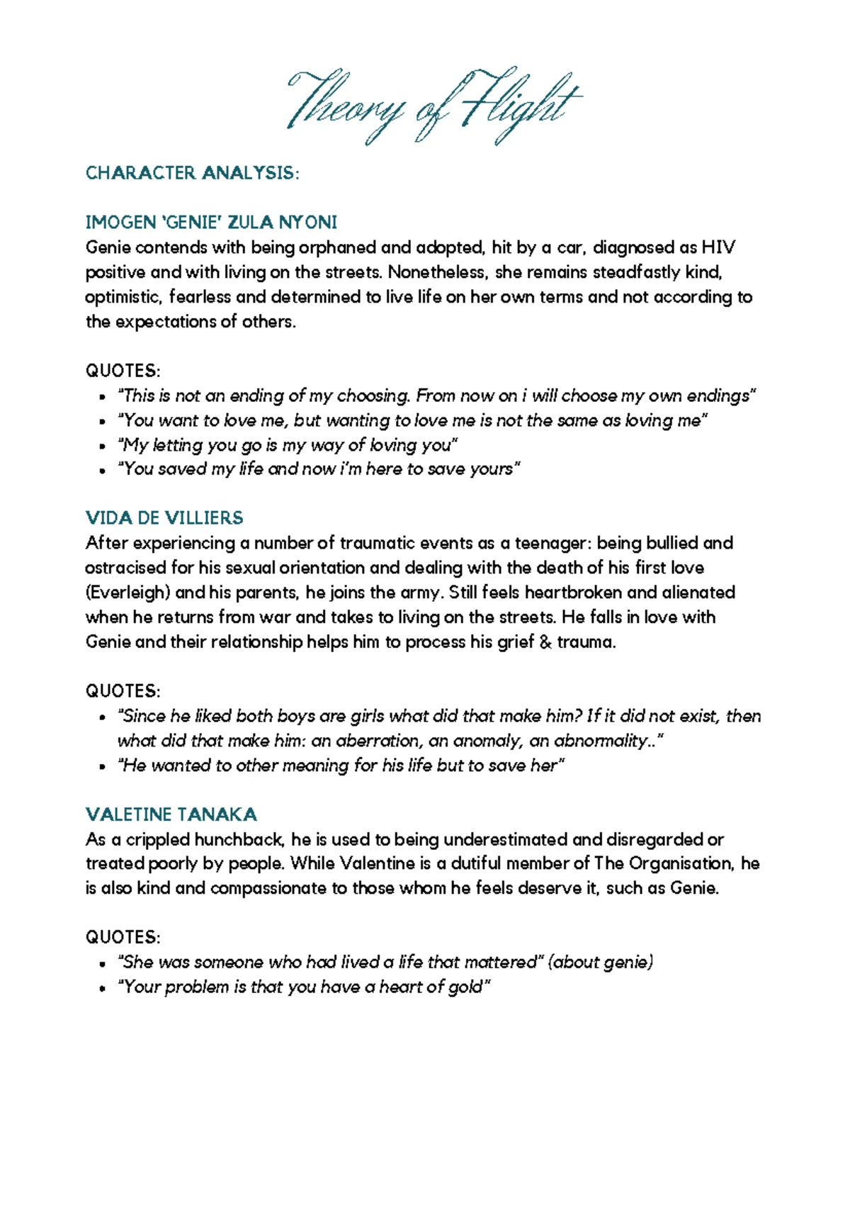 The Theory of Flight - Detailed Timeline & Analysis Notes - Studocu
