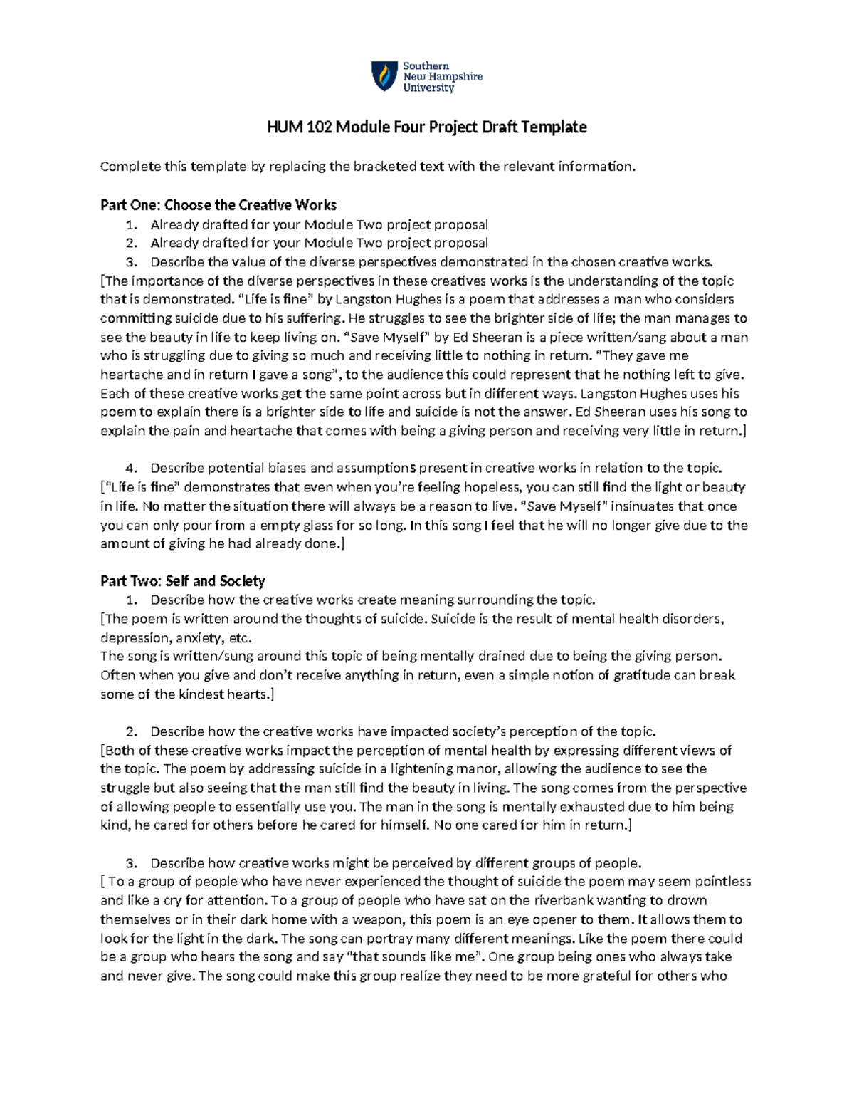 HUM 102 Module Four Project Draft: Exploring Creative Works & Society ...