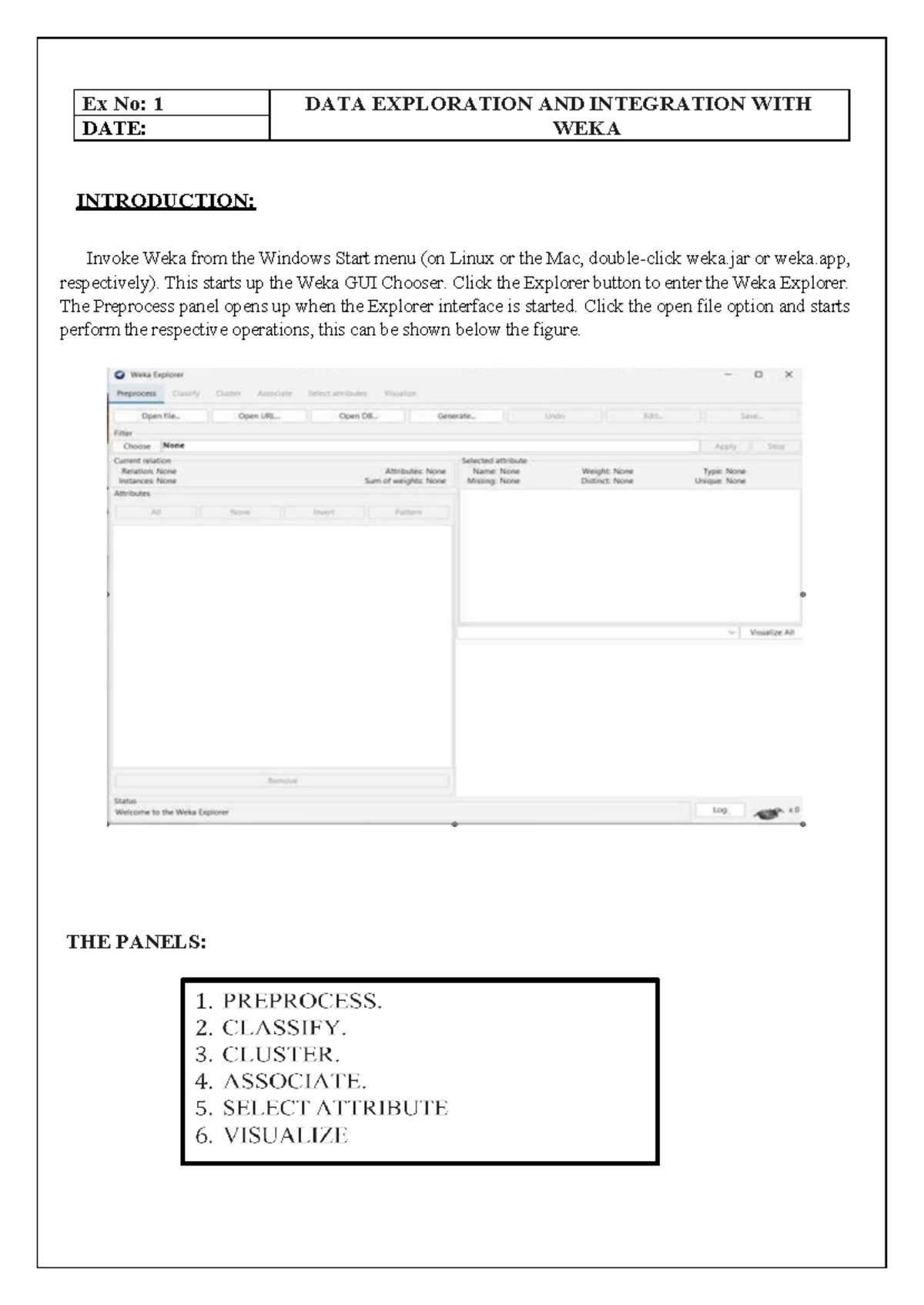DW LAB Manual: Data Exploration & Integration with Weka (Ex No: 1 ...