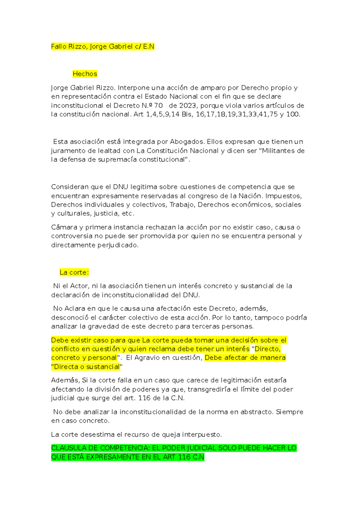 Fallo Rizzo: Análisis de la Inconstitucionalidad del DNU 70/2023 - Studocu