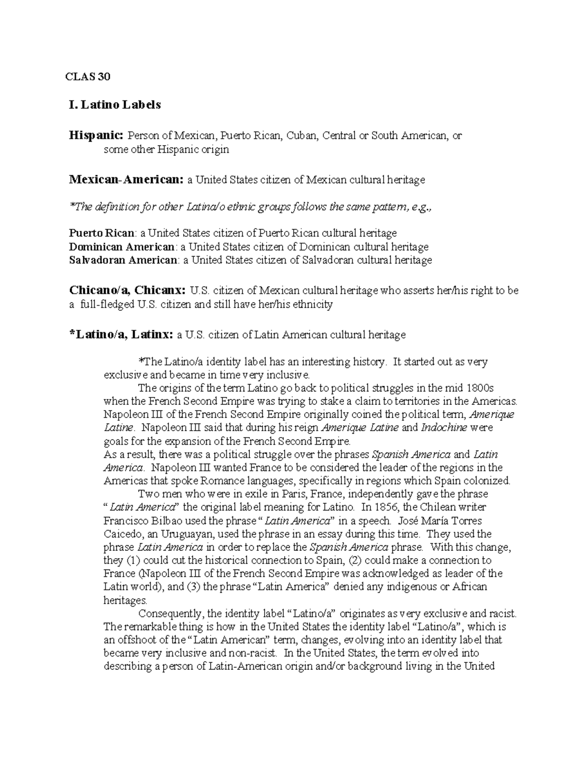 CLAS 30: Evolution of Latinx Identity in the U.S. History - Studocu