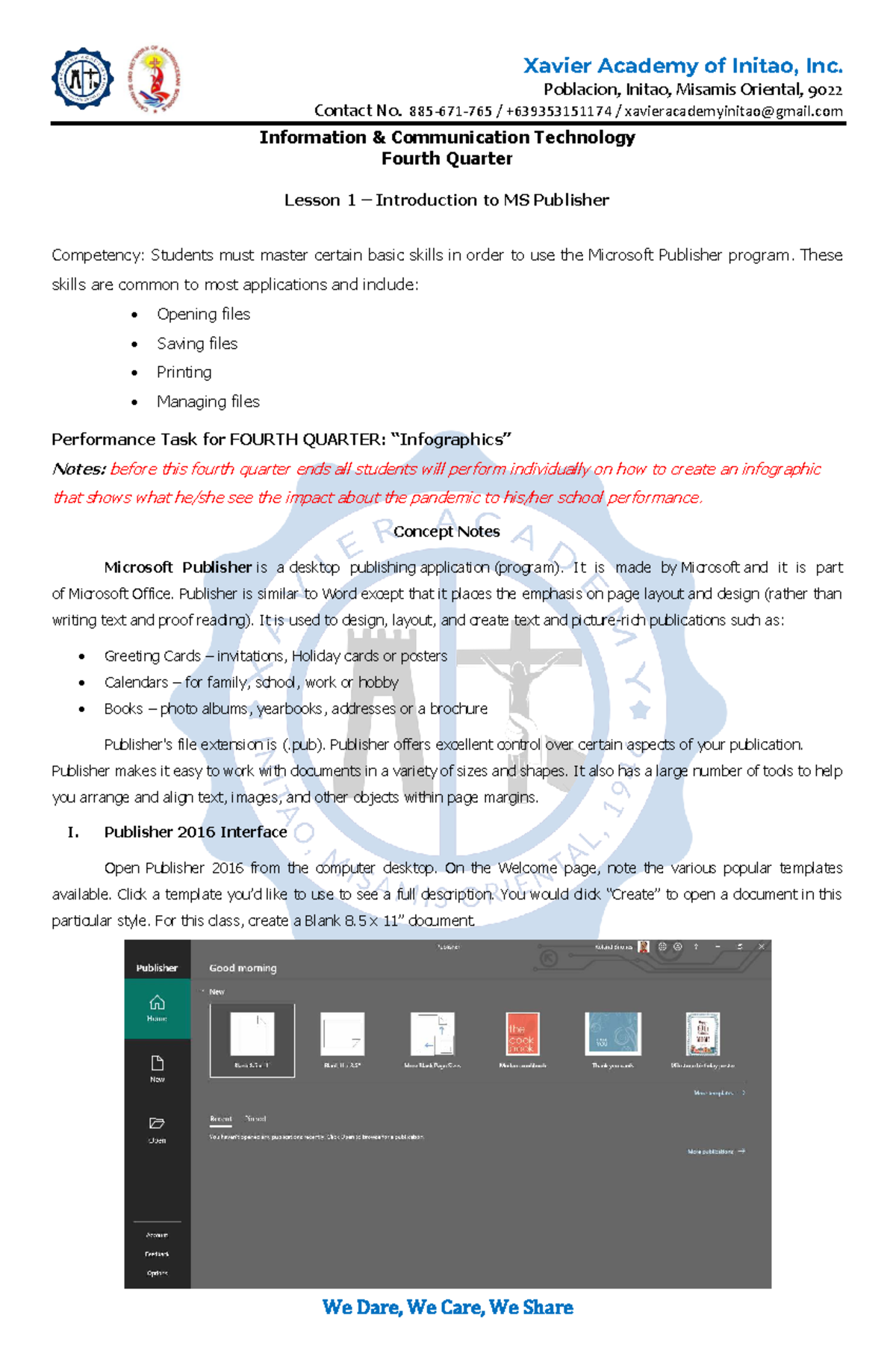 ICT 4th Qtr Lesson 1: Intro to MS Publisher Skills and Tasks - Studocu