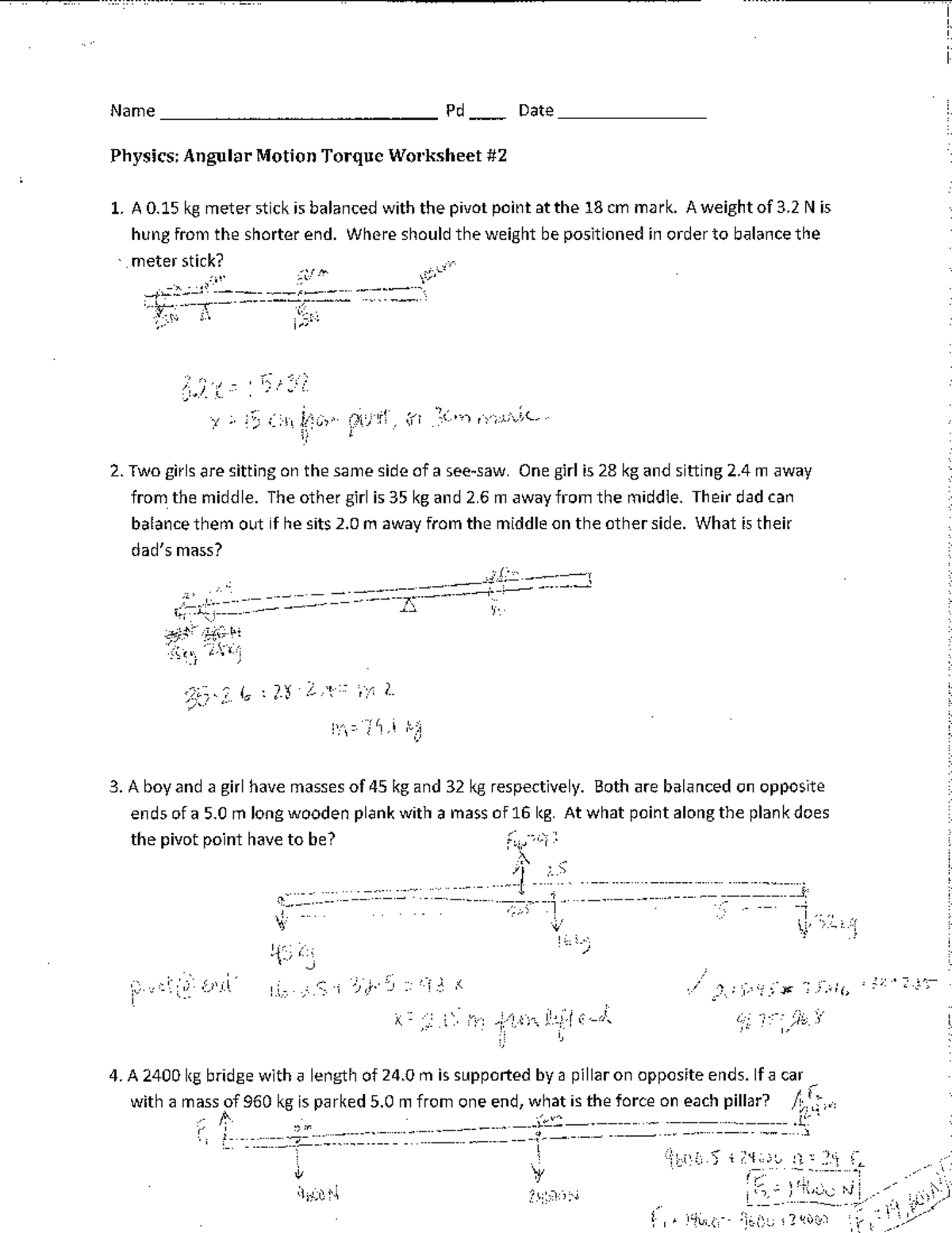 Angular Motion and Torque Worksheet Practice - Studocu