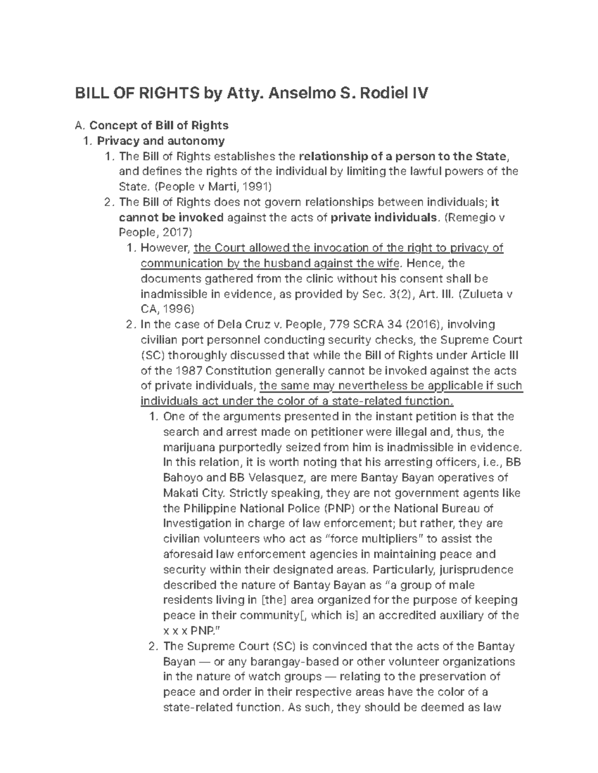 BILL OF RIGHTS Concepts and Principles - Atty. Anselmo S. Rodiel IV ...