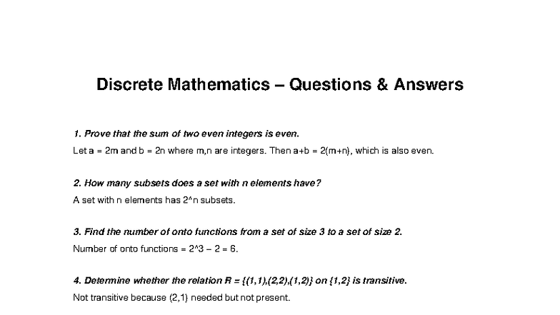 Discrete Mathematics Q&A - Course Code DM101 - Studocu
