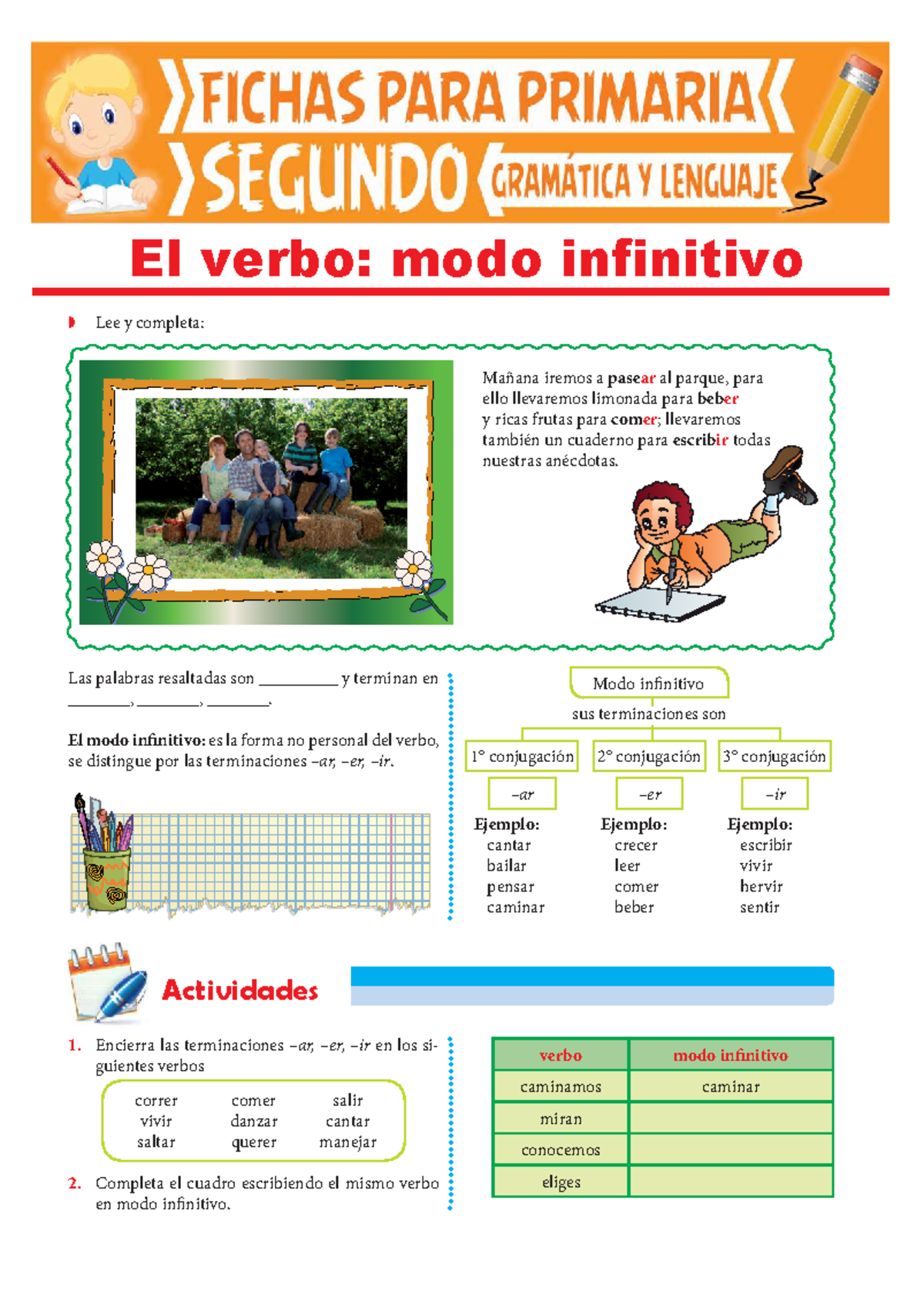 Modo Infinitivo del Verbo para 2° Grado: Actividades y Ejercicios - Studocu