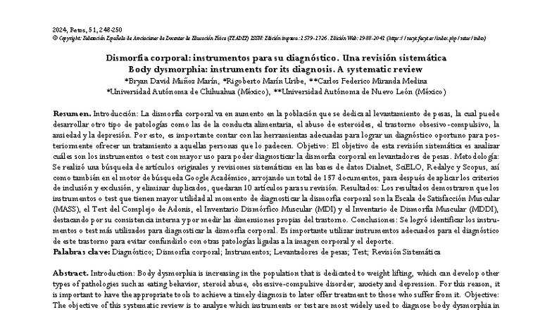 Revisión Sistemática sobre Dismorfia Corporal en Levantadores de Pesas ...