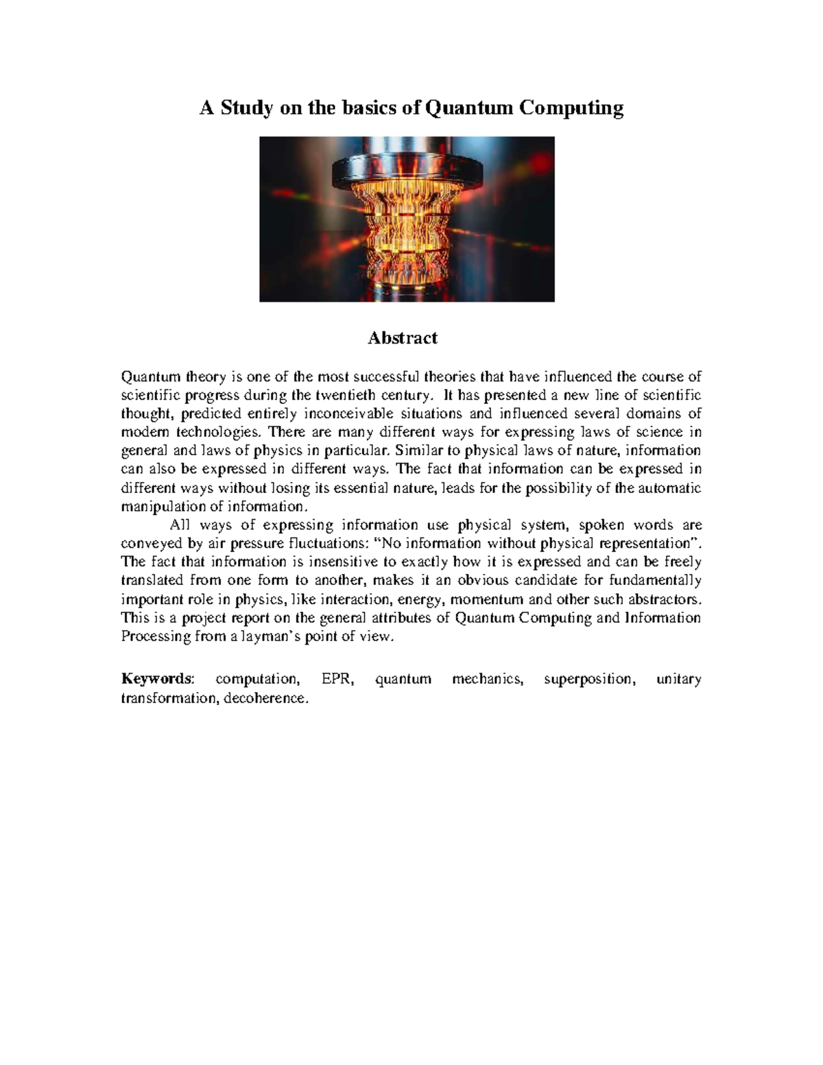 Quantum Computing Basics: A Comprehensive Study (Course Code: QCOMP101 ...