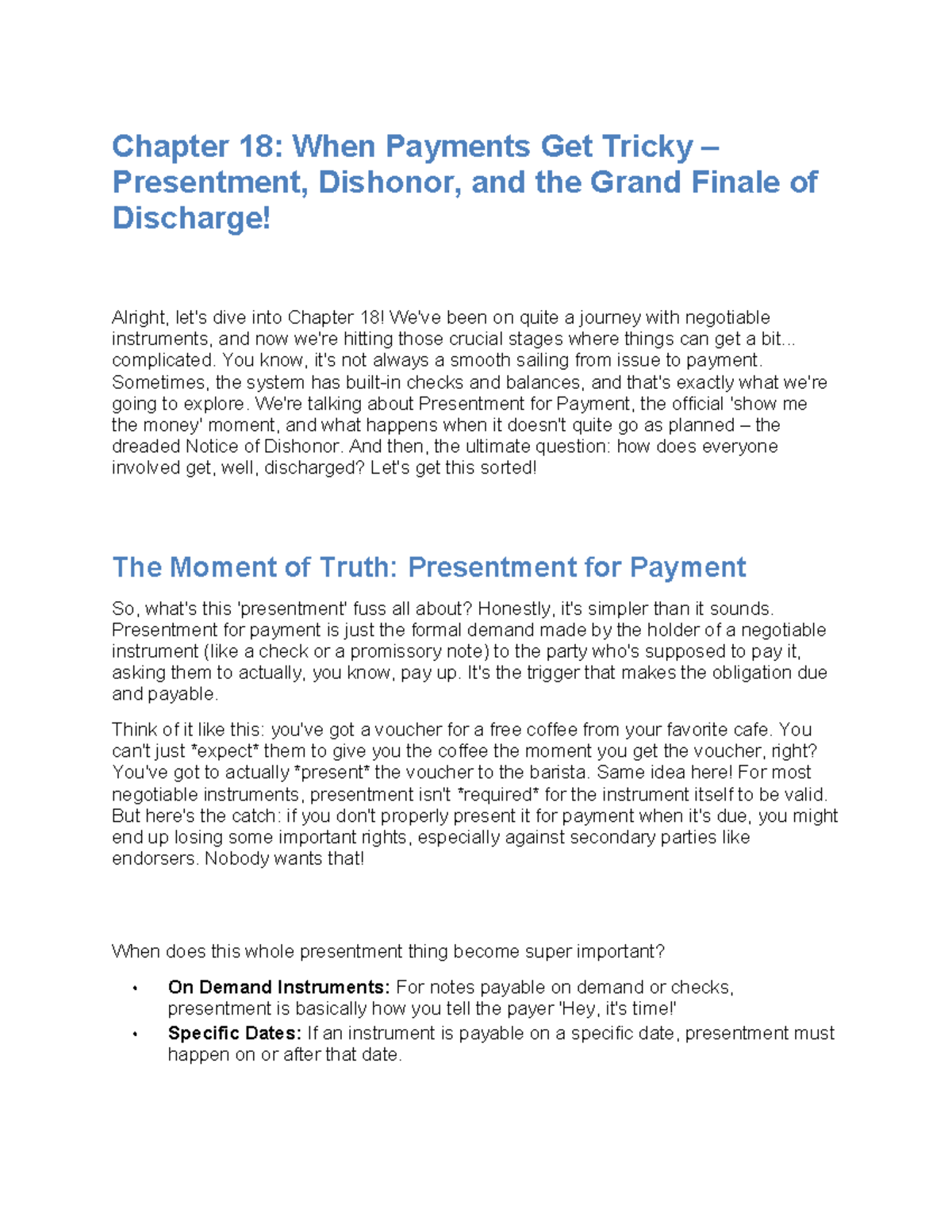 Negotiable Instruments Law: Chapter 18 Review on Presentment & Dishonor - Studocu