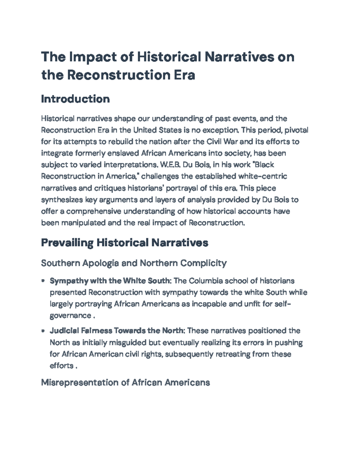 Understanding Historical Narratives in Reconstruction Era: Du Bois's ...