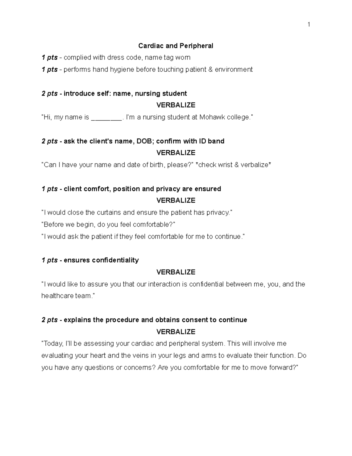 Skills Check Cardiac and Peripheral Script - Cardiac and Peripheral 1 ...