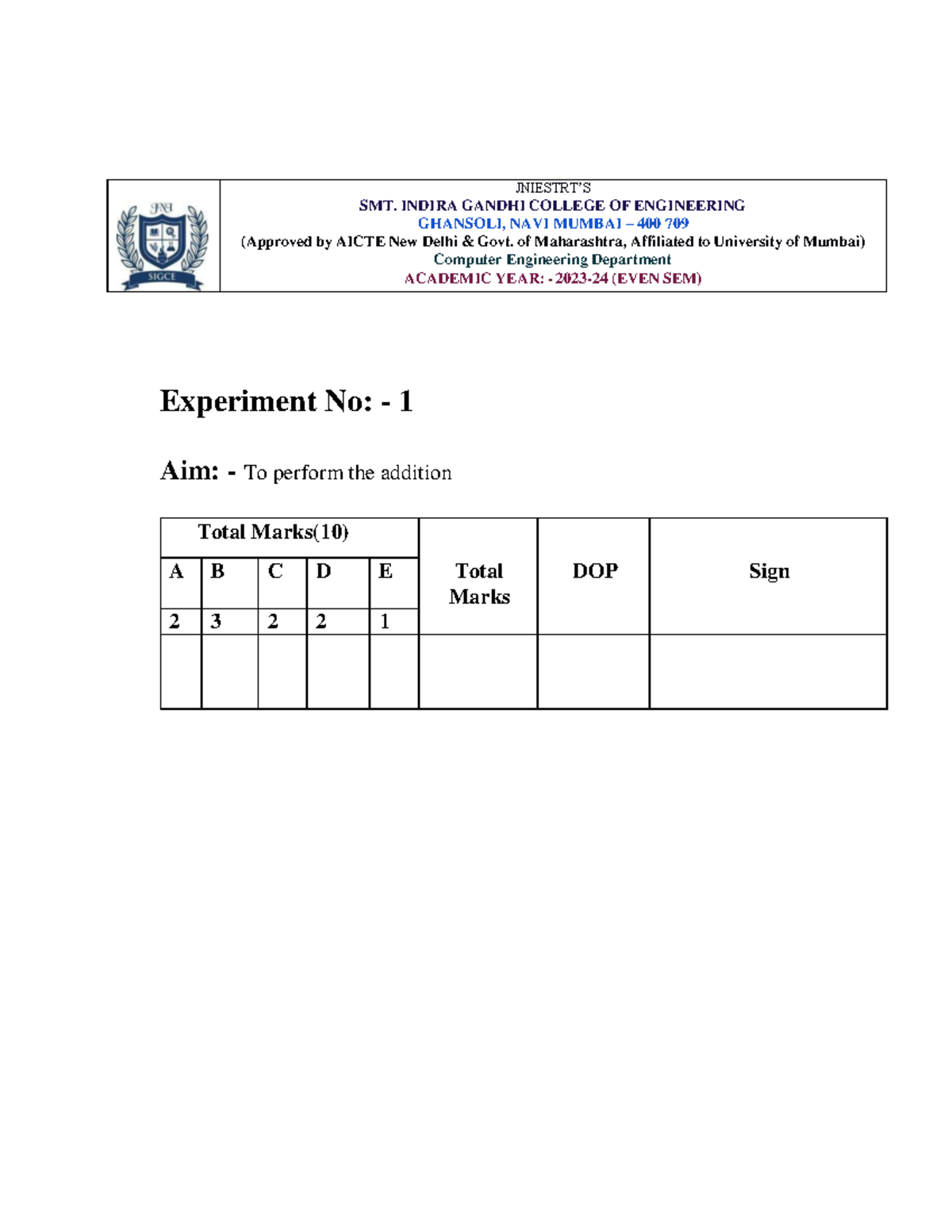 Final MP lab manual for computer engineering experiments (EVEN SEM) - Studocu
