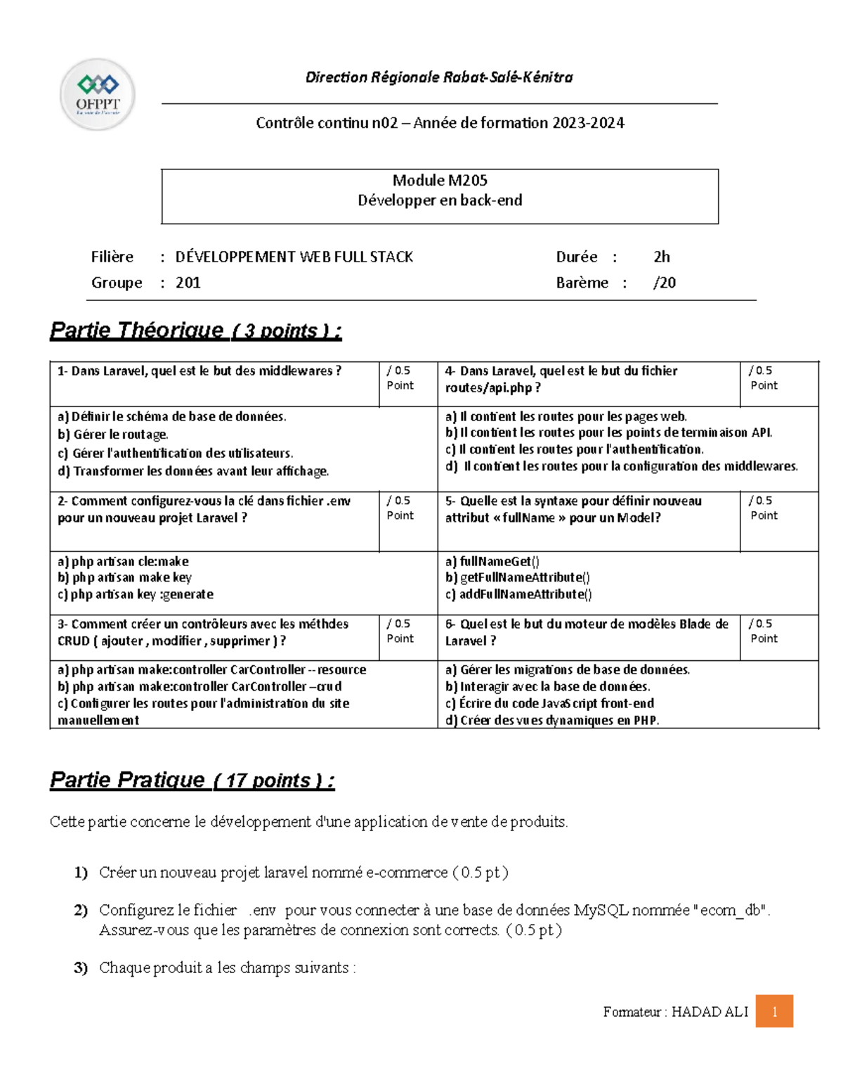 Contrôle Continu n02 M205 Développement Web Full Stack - Laravel - Studocu