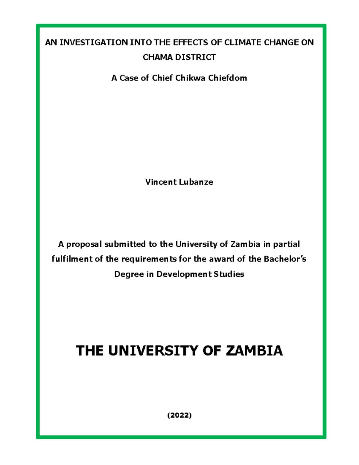 Research Proposal: Effects of Climate Change in Chama District (DEVS ...