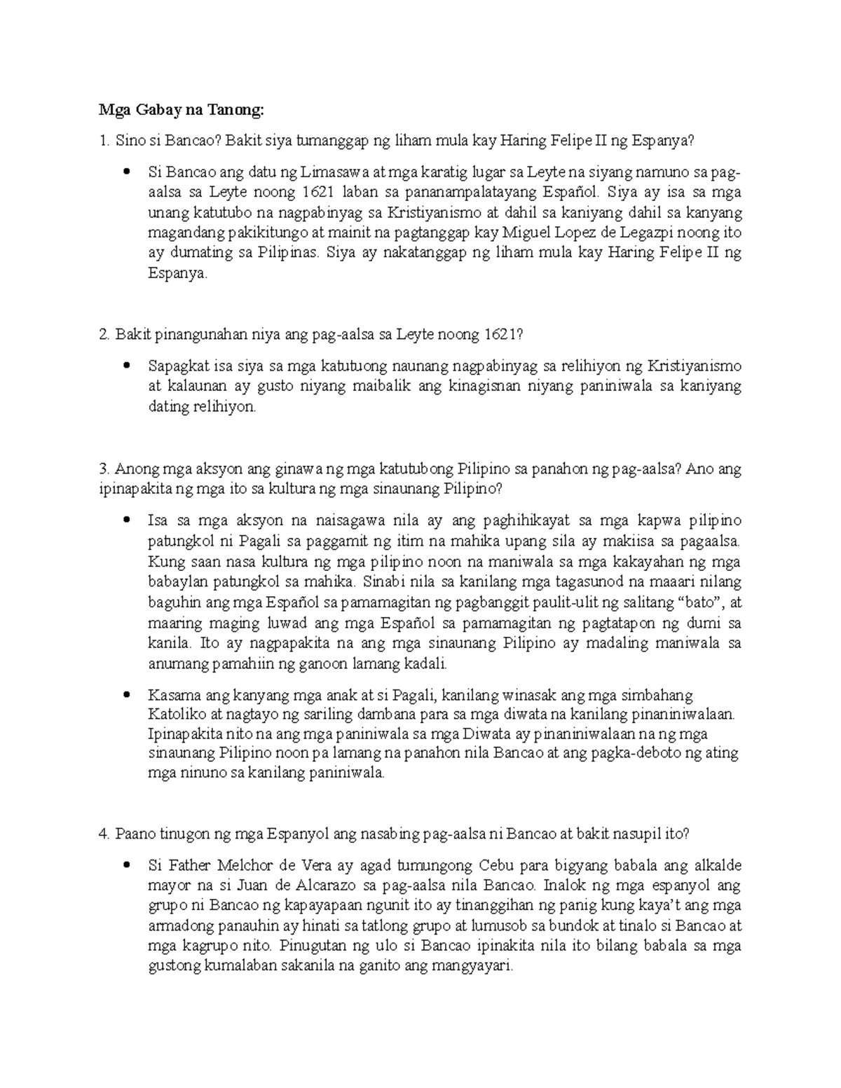 Pangkat-Datu: Gabay sa Pag-aalsa ni Bancao noong 1621 - Studocu