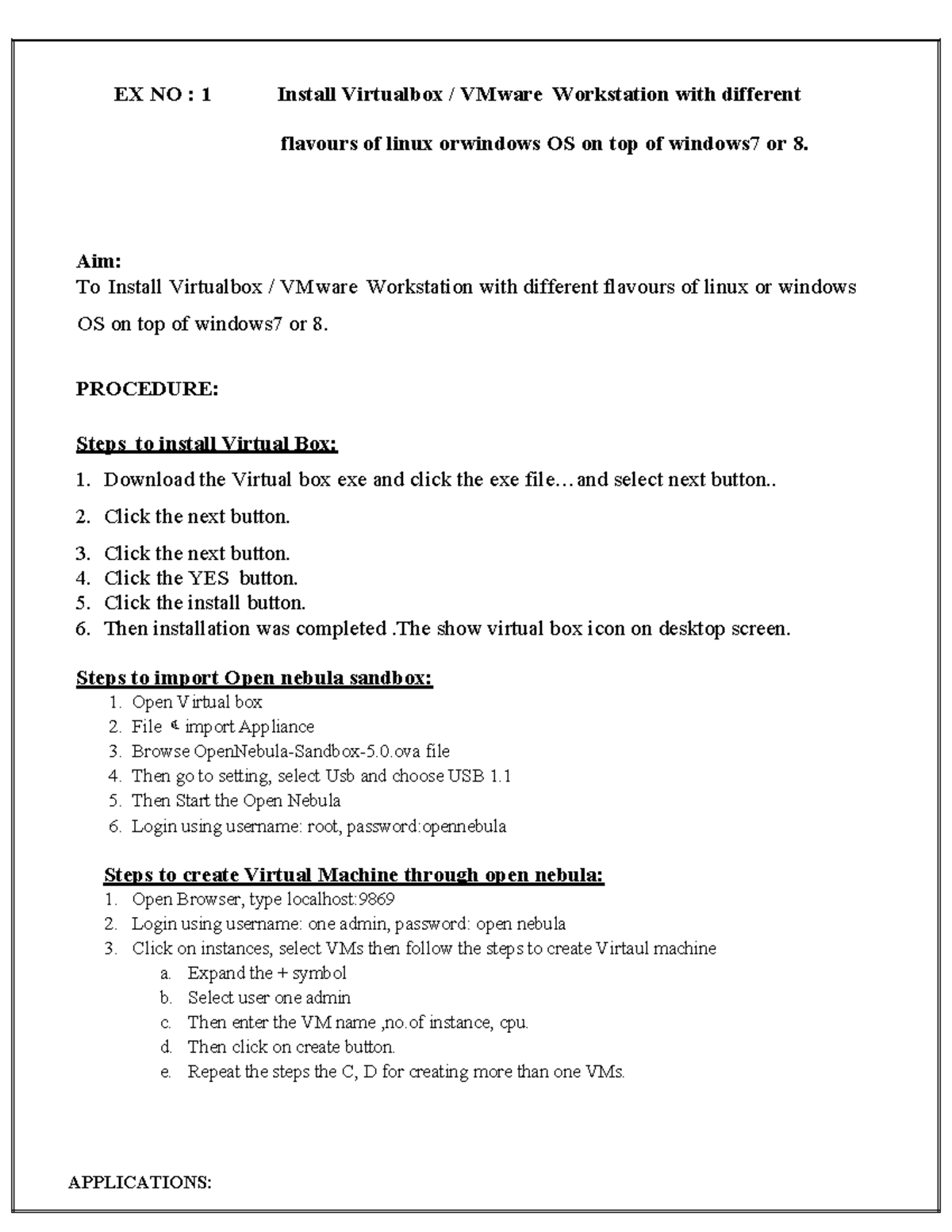 Cloud Computing Lab Manual: VirtualBox & C Compiler Procedures - Studocu