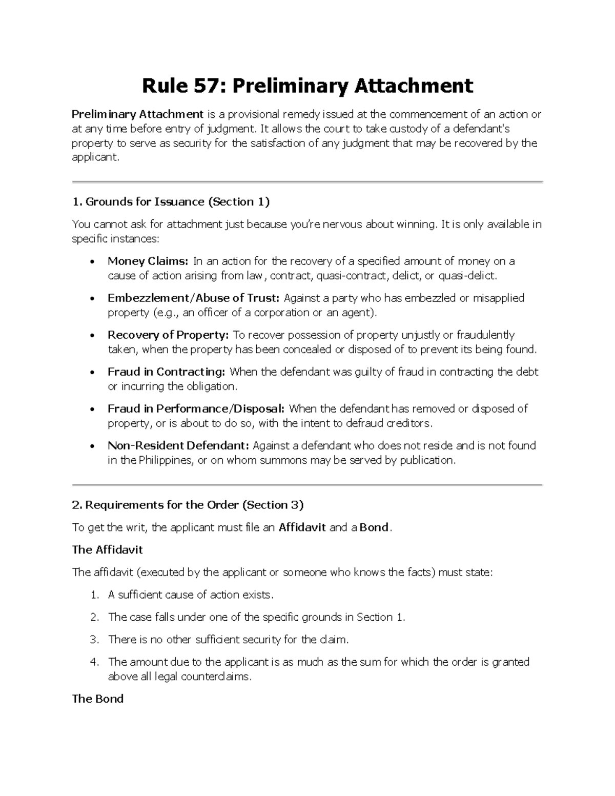 Rule 57-58: Overview of Preliminary Attachment and Injunctions - Studocu