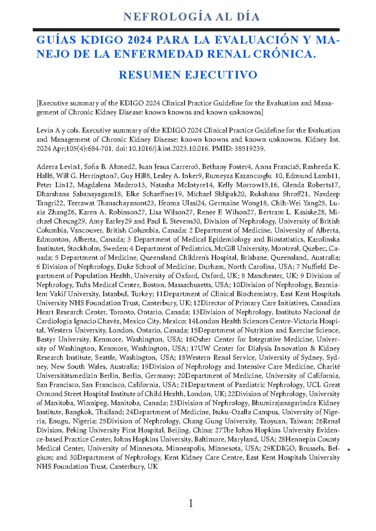 Guías KDIGO 2024: Resumen Ejecutivo sobre Enfermedad Renal Crónica ...