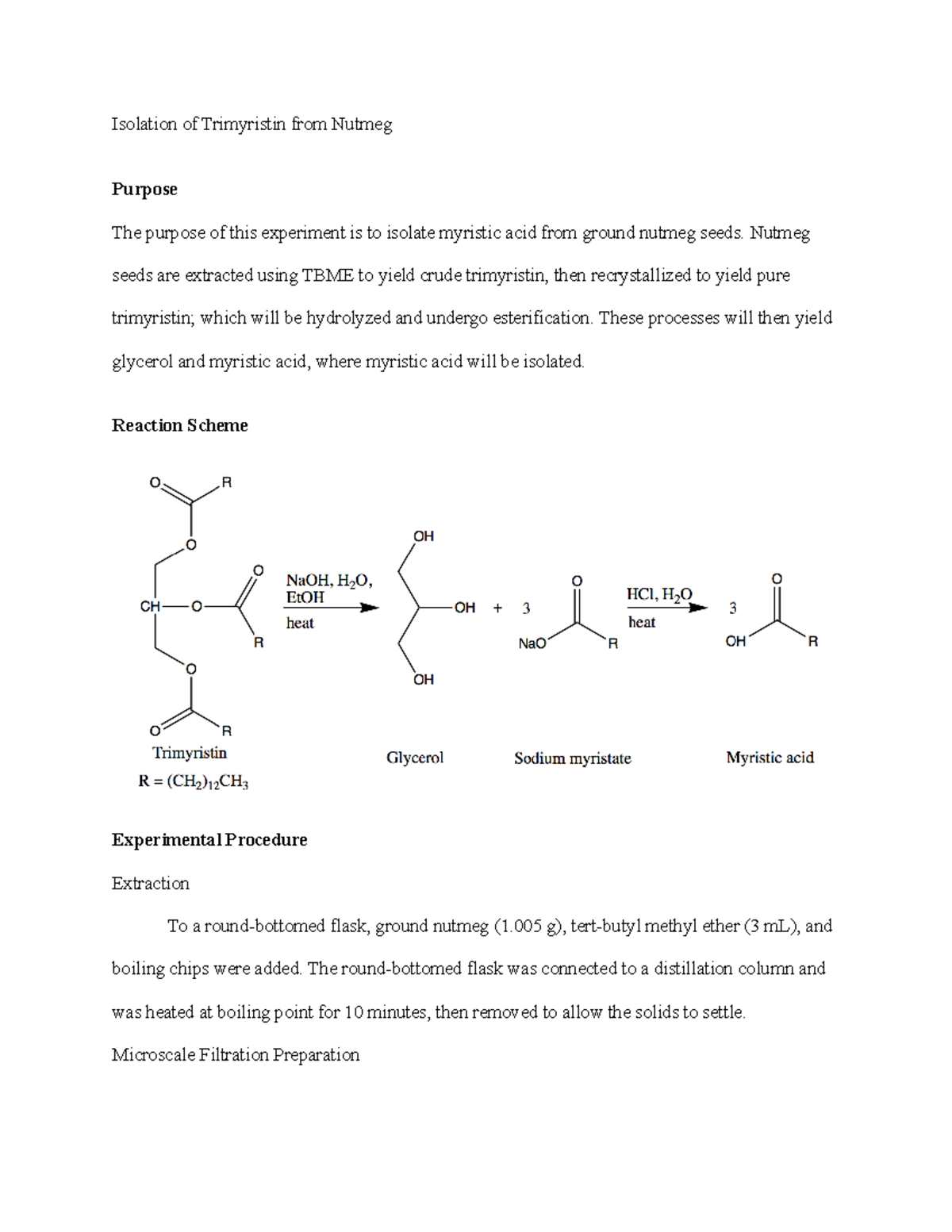 Isolation of Trimyristin from Nutmeg lab - Isolation of Trimyristin ...