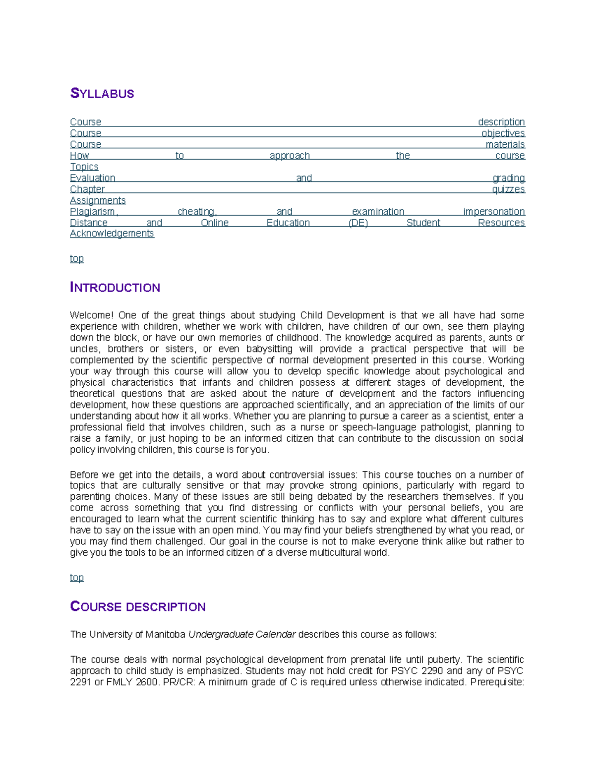 PSYC 2290 Syllabus: Child Development Course Overview & Evaluation ...