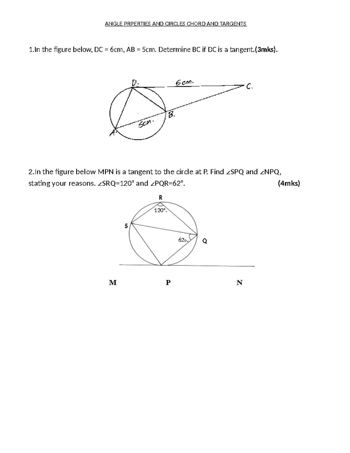 Angle Properties and Circles: Chords and Tangents Study Guide - Studocu