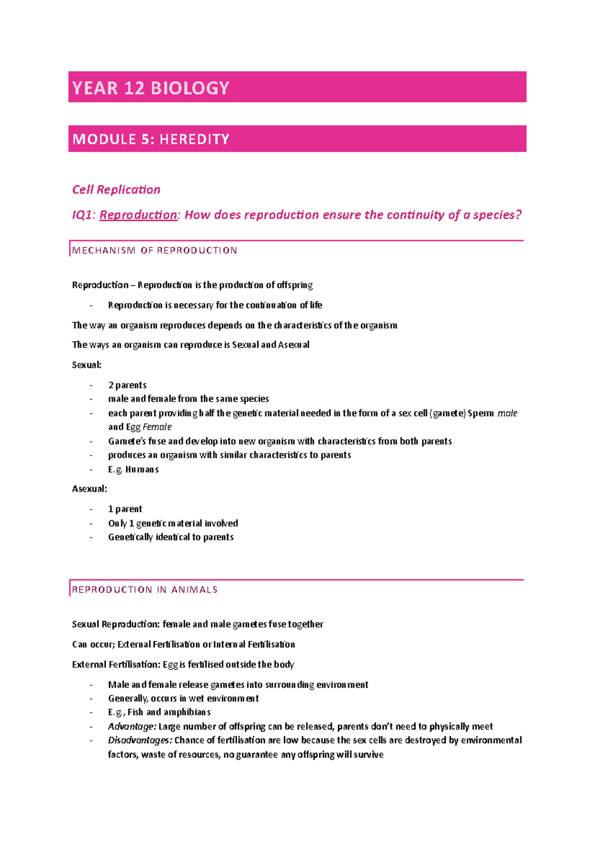 Biology Full Course Notes - YEAR 12 BIOLOGY MODULE 5: HEREDITY Cell ...