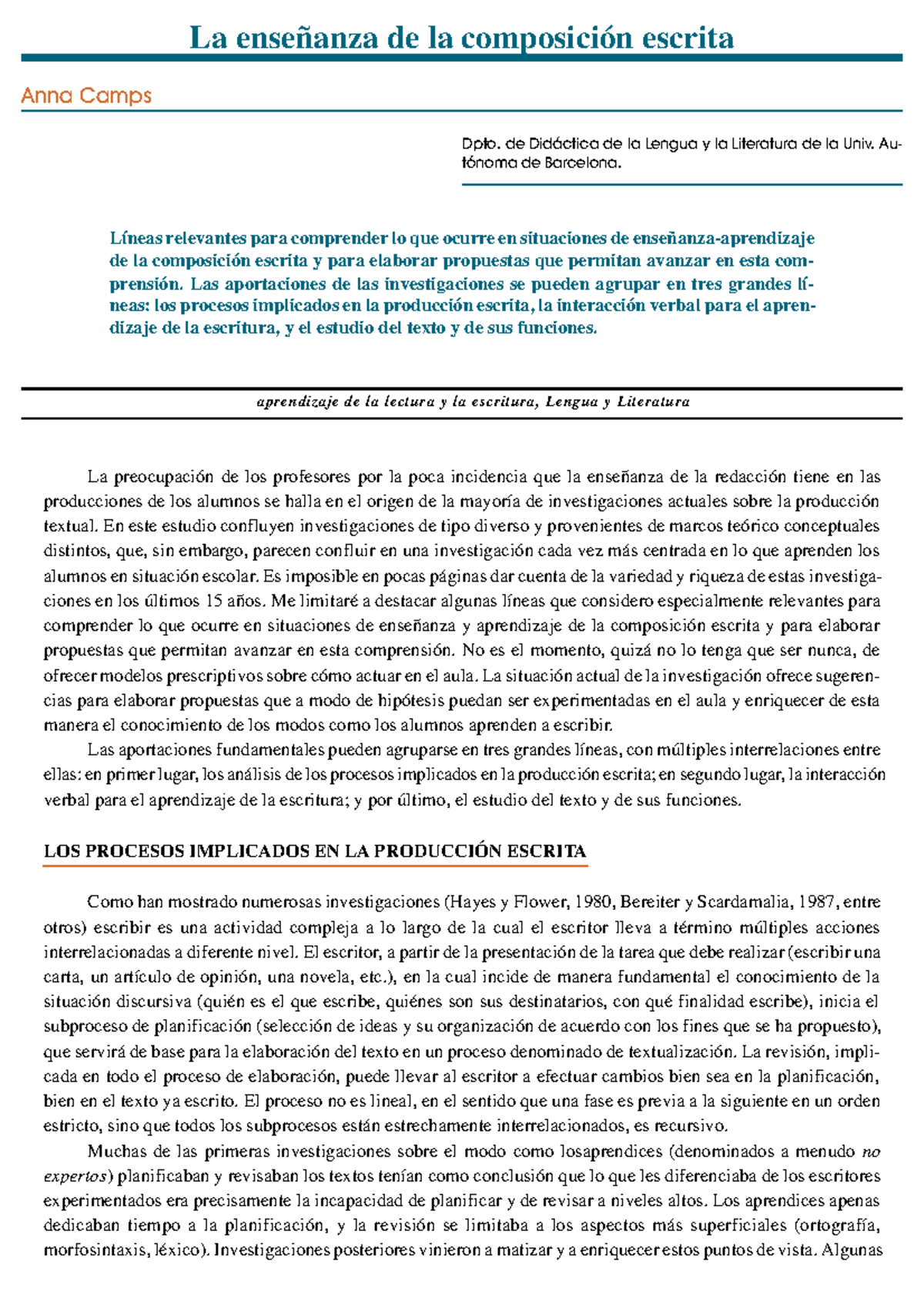 3.1 La Composición Escrita: Procesos y Estrategias de Aprendizaje - Studocu
