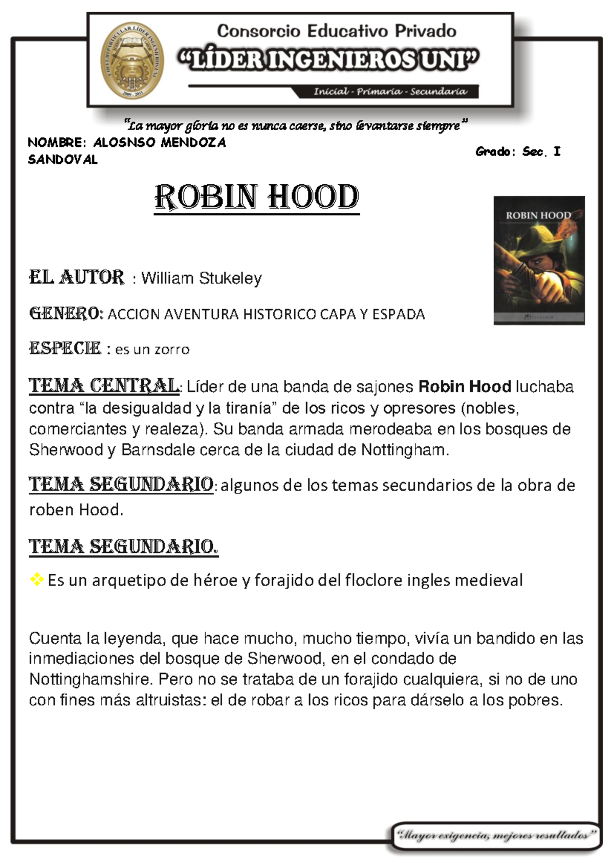 LA OBRA DE ROBIN HOOD - Resumen y análisis literario (Sec. I) - Studocu