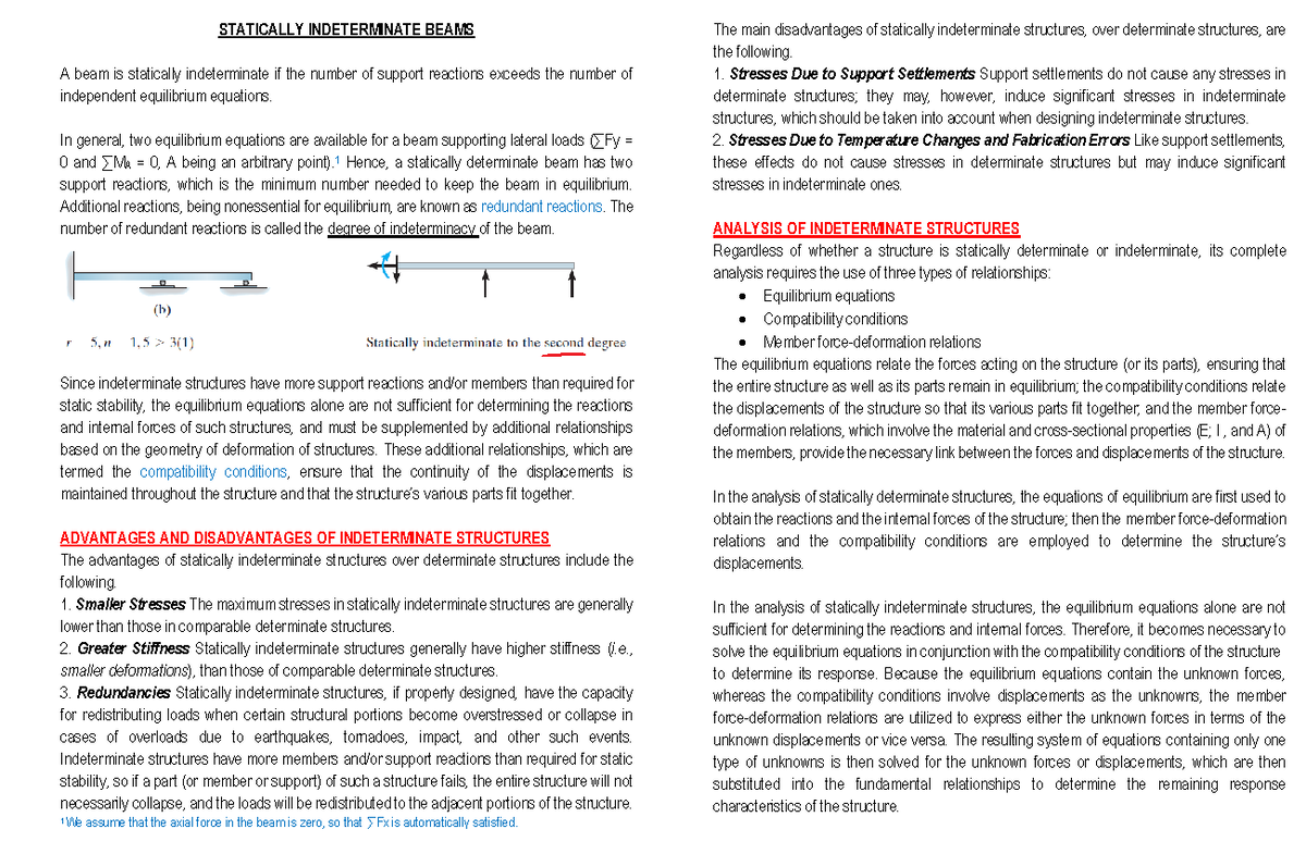 Notes CE311 Statically Indeterminate Beams Analysis and Methods - Studocu