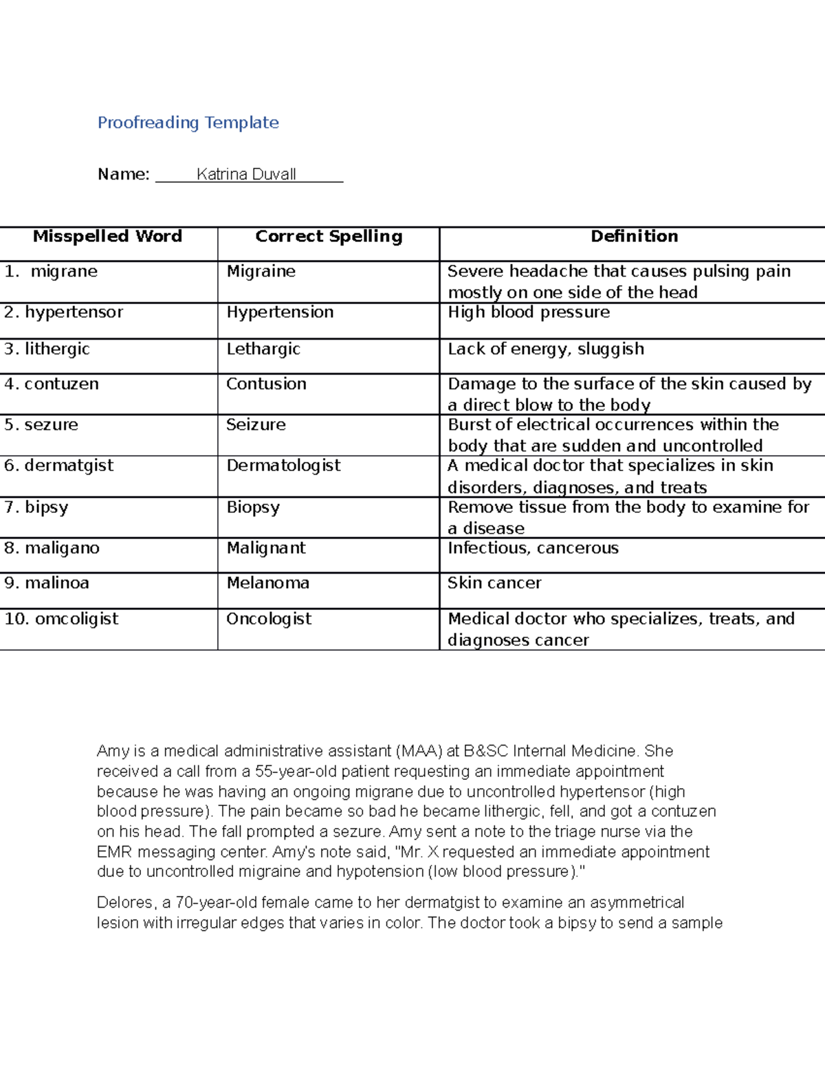 Healthcare Terminology: Proofreading Template for MAA Tasks - Studocu