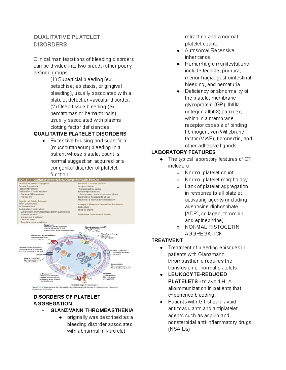 HEMA 2 Qualitative Platelet Disorders: Clinical Manifestations and ...