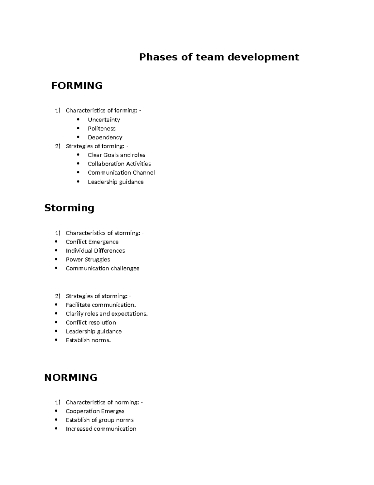 Stages Of Team Development rough - Phases of team development FORMING 1 ...