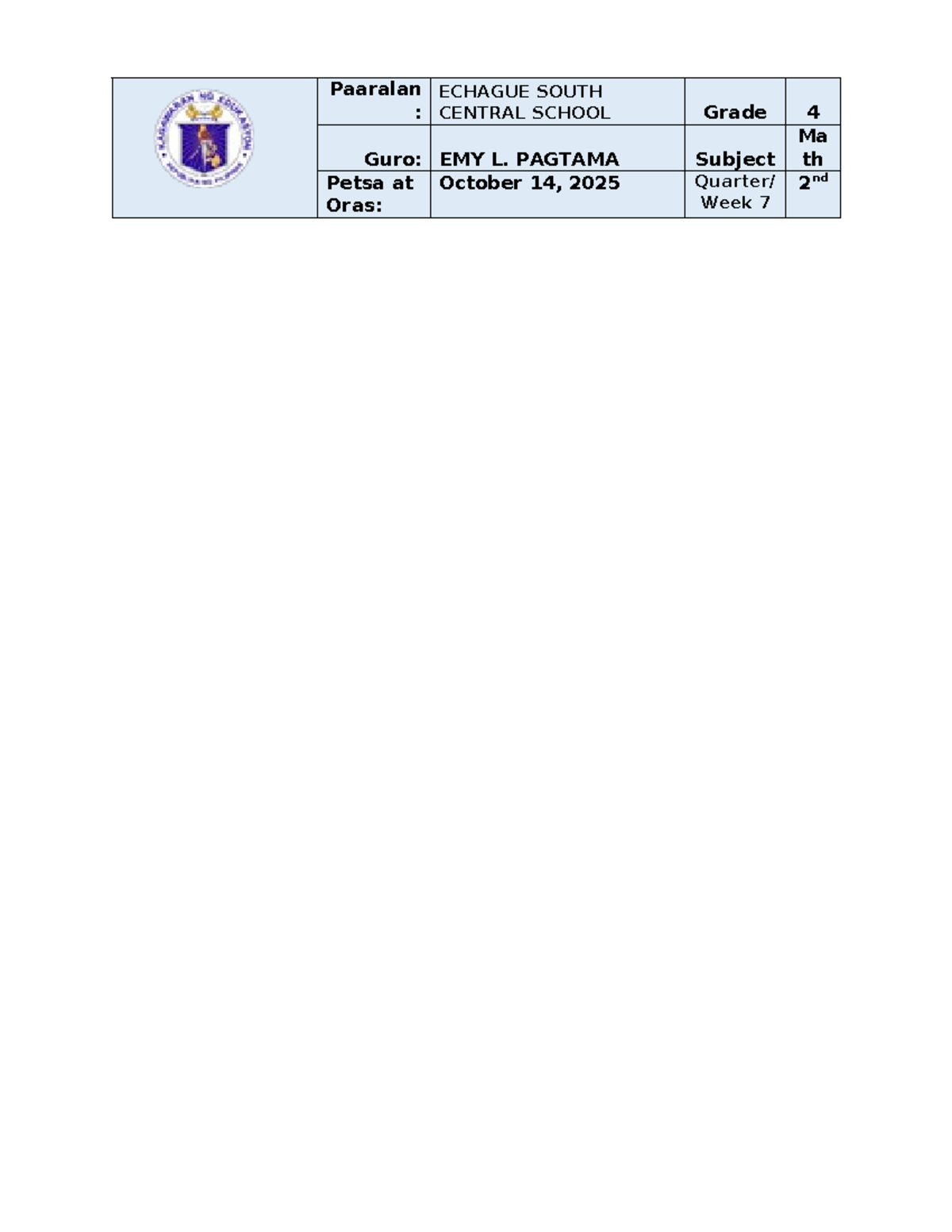 DLP: Grade 4 Math - Detailed Lesson Plan on Fractions - Studocu