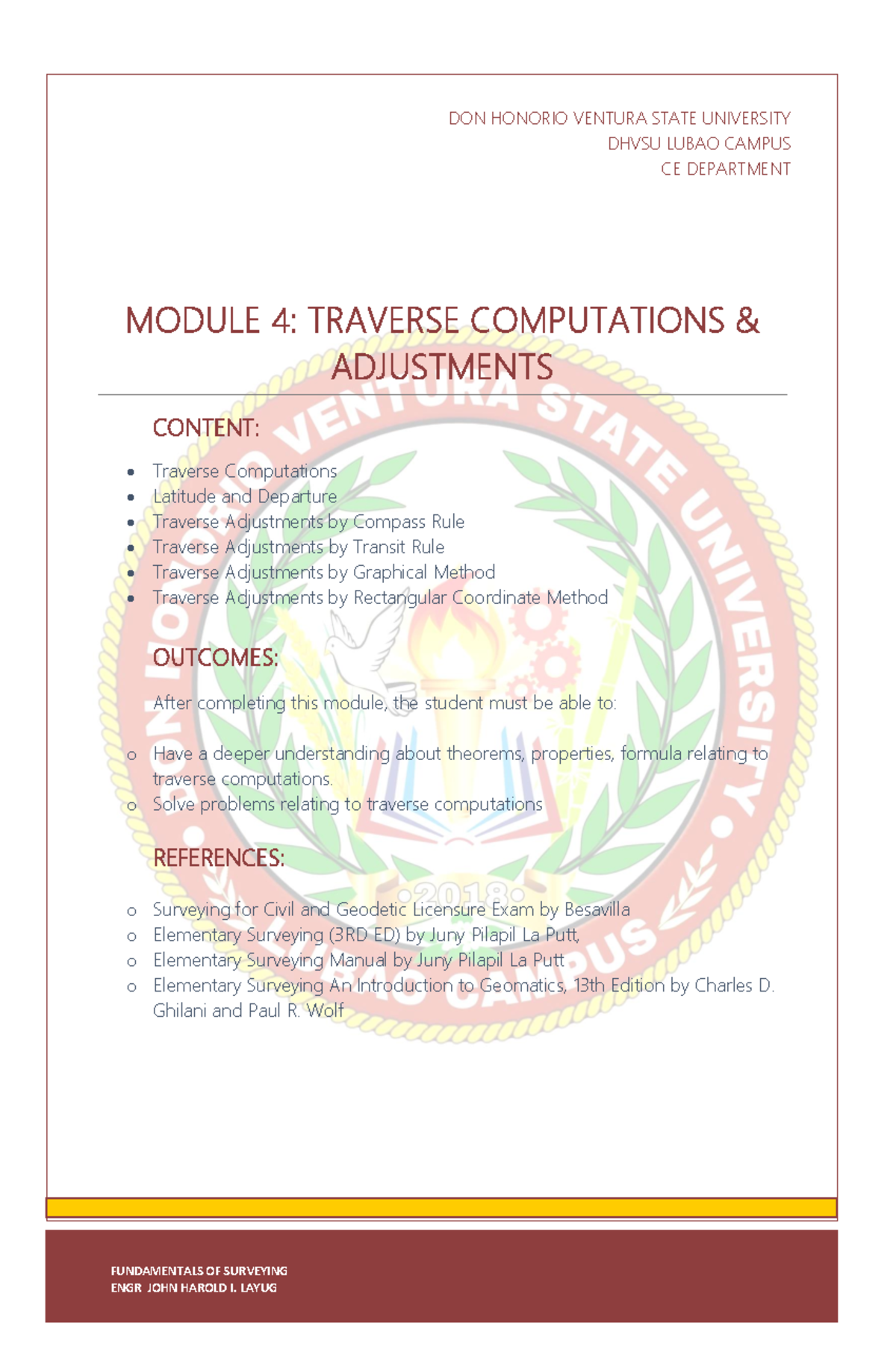Surveying - Module 4: Traverse Computations & Adjustments - Studocu