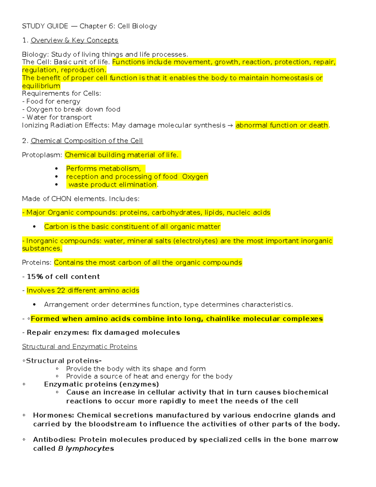 Chapter 6 Study Notes: Cell Biology Overview and Key Concepts - Studocu