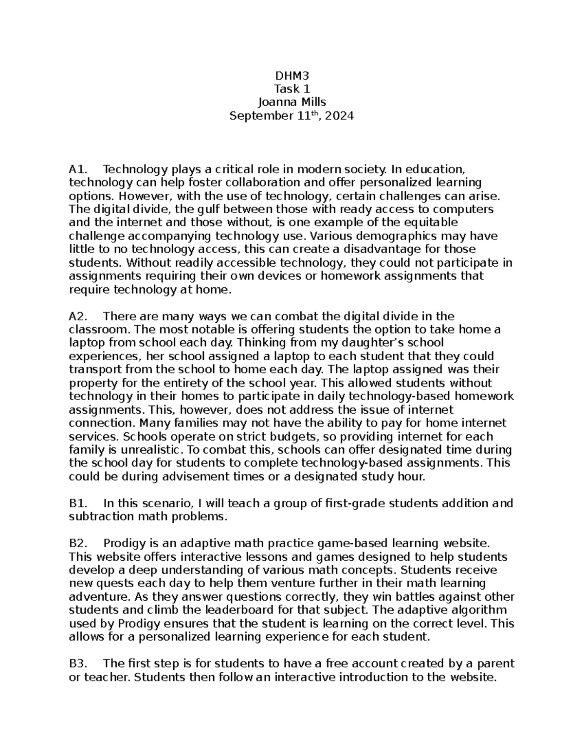 DHM3 Task 1: Addressing the Digital Divide in Education Technology ...