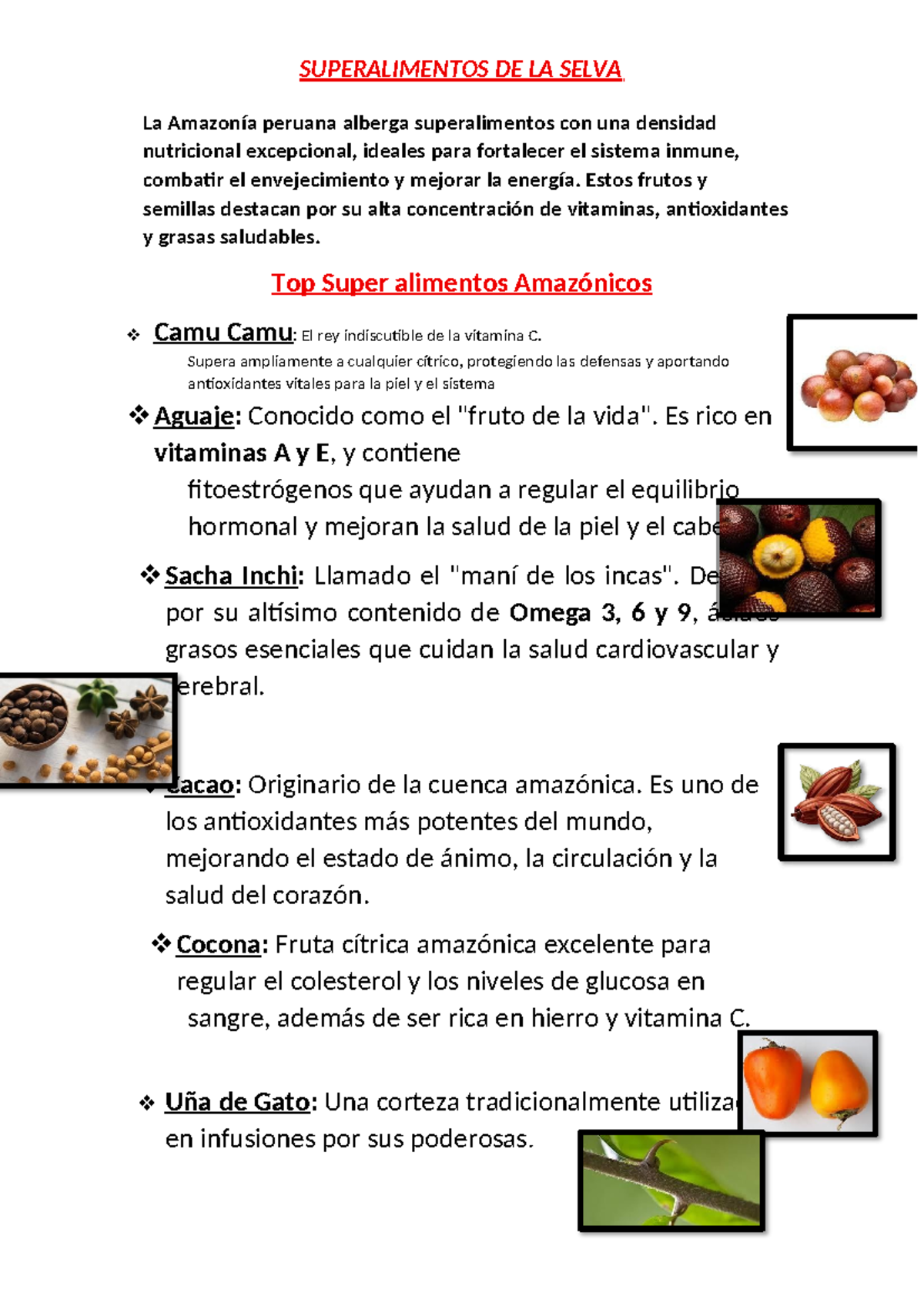 SUPERALIMENTOS DE LA SELVA: Nutrientes de la Amazonía Peruana - Studocu