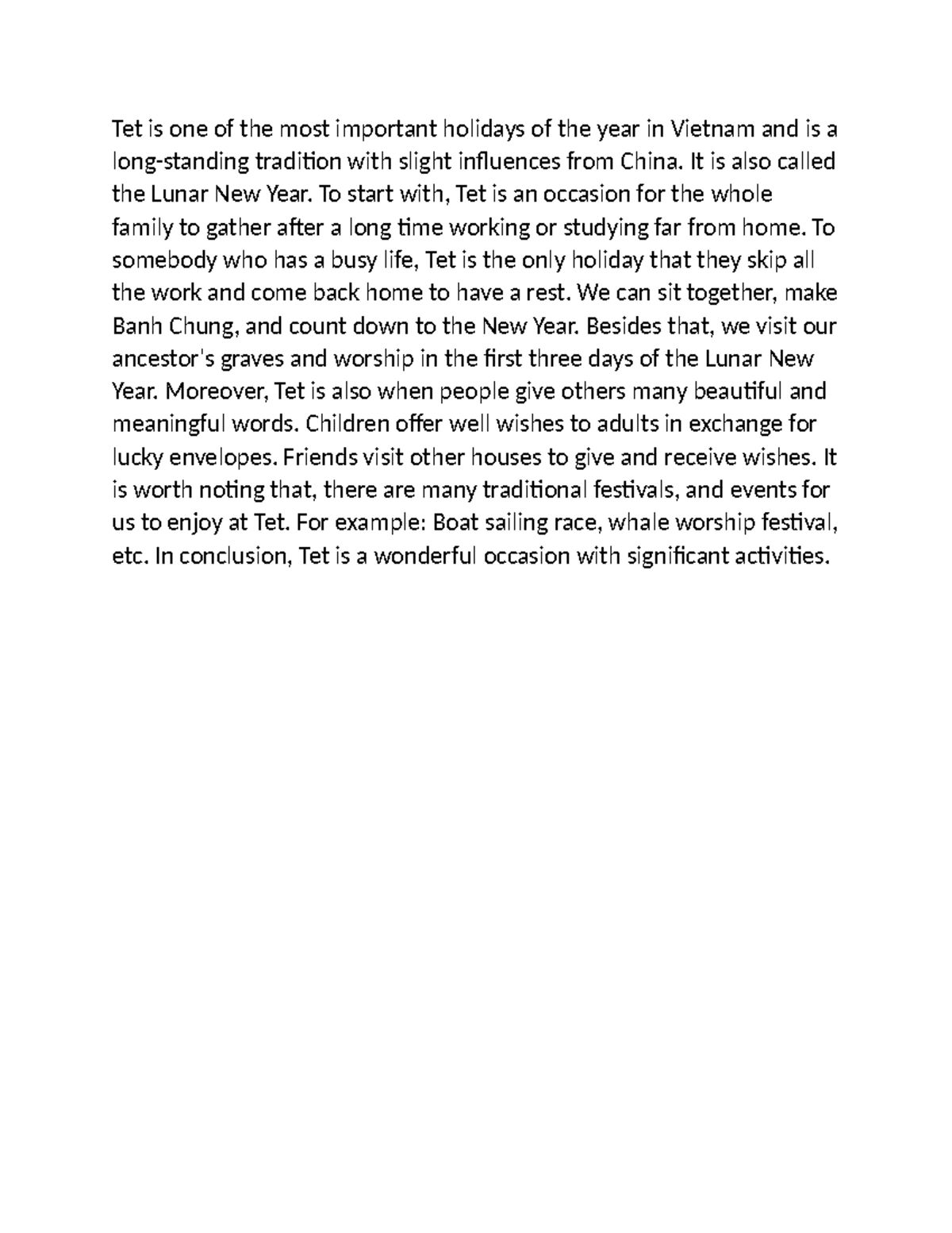 A definition paragraph about Tet - Tet is one of the most important ...