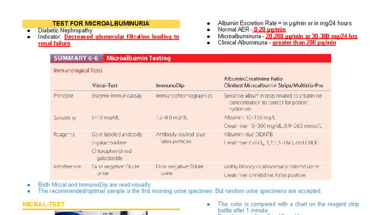 Lesson 9 AUBF LAB - Microalbuminuria Tests: Micral & ImmunoDip - Studocu
