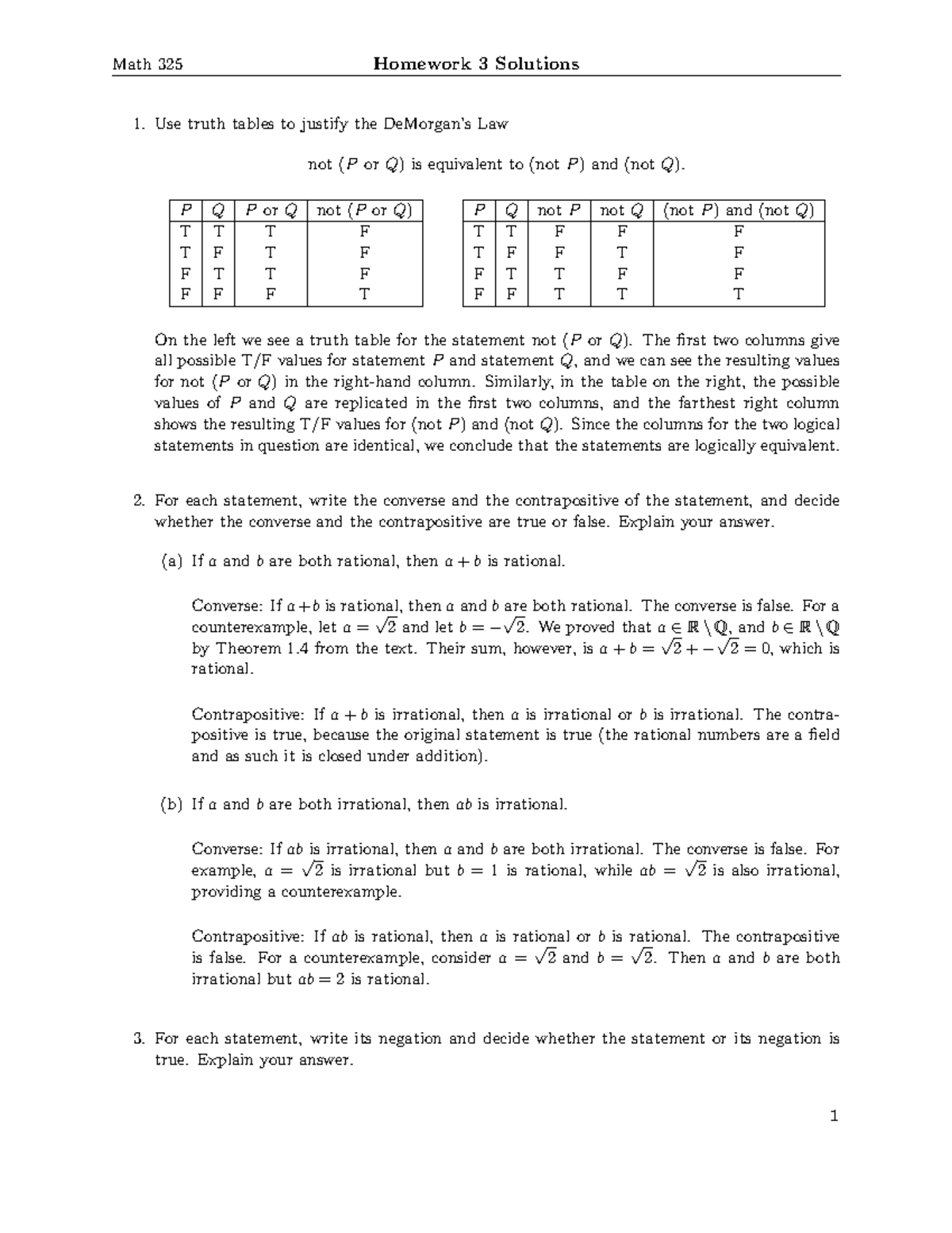 HW 3 Solutions for Math 325: Truth Tables & Logical Proofs - Studocu