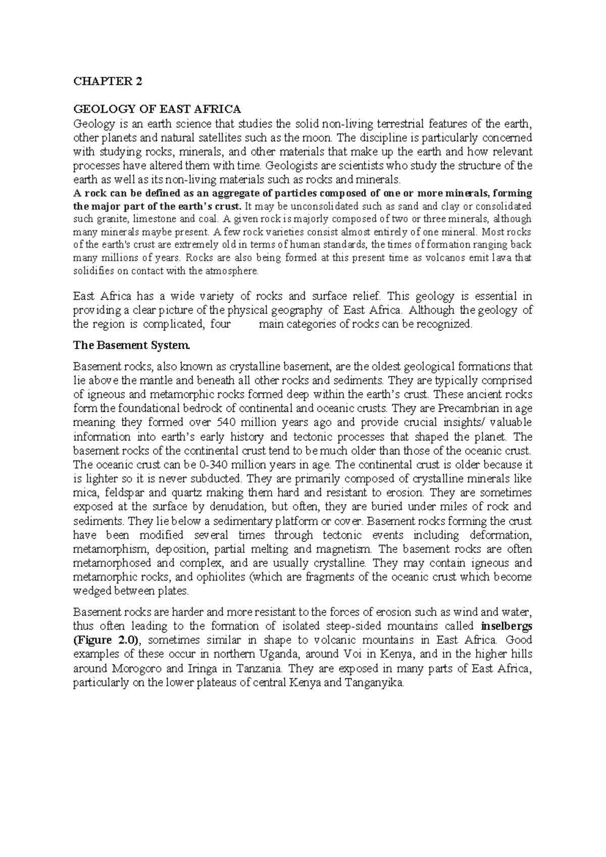 CHAPTER 2: GEOLOGY OF EAST AFRICA - ROCK TYPES AND LANDFORMS - Studocu