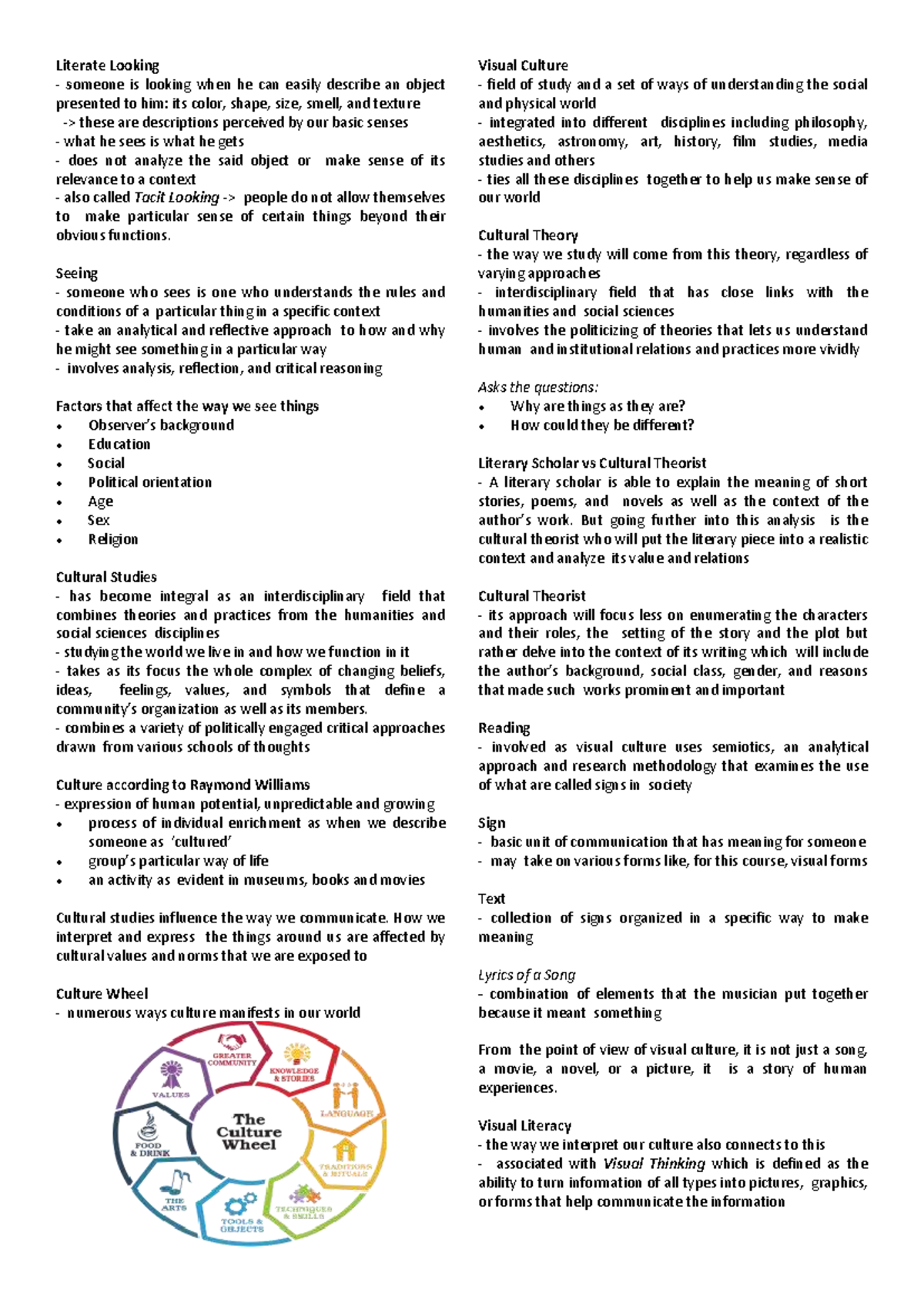 Cultural Studies & Visual Literacy: Prelim Notes for COM 101 - Studocu