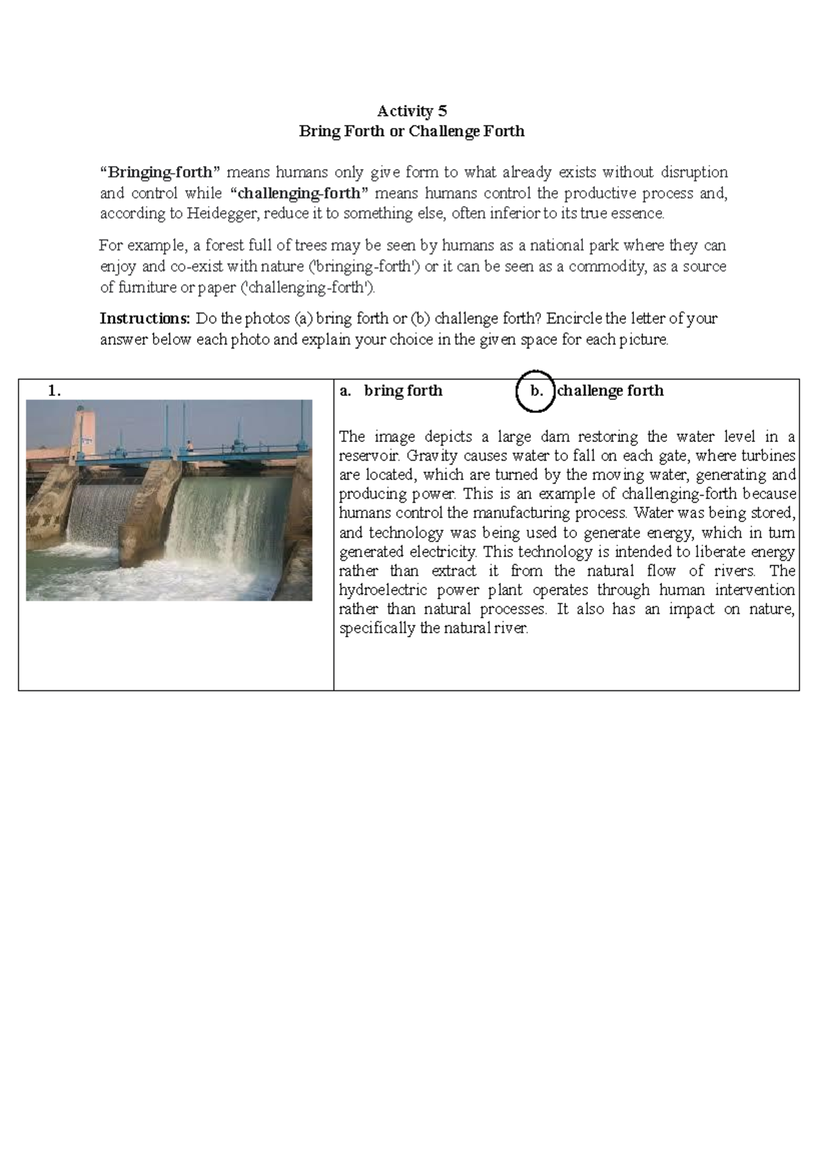 Activity 5: Bringing Forth vs. Challenging Forth Analysis - Studocu