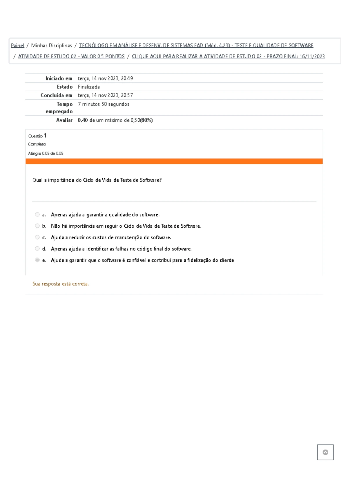 Avaliação - Introdução A Analise E Desenvolvimento DE Sistemas - O ...