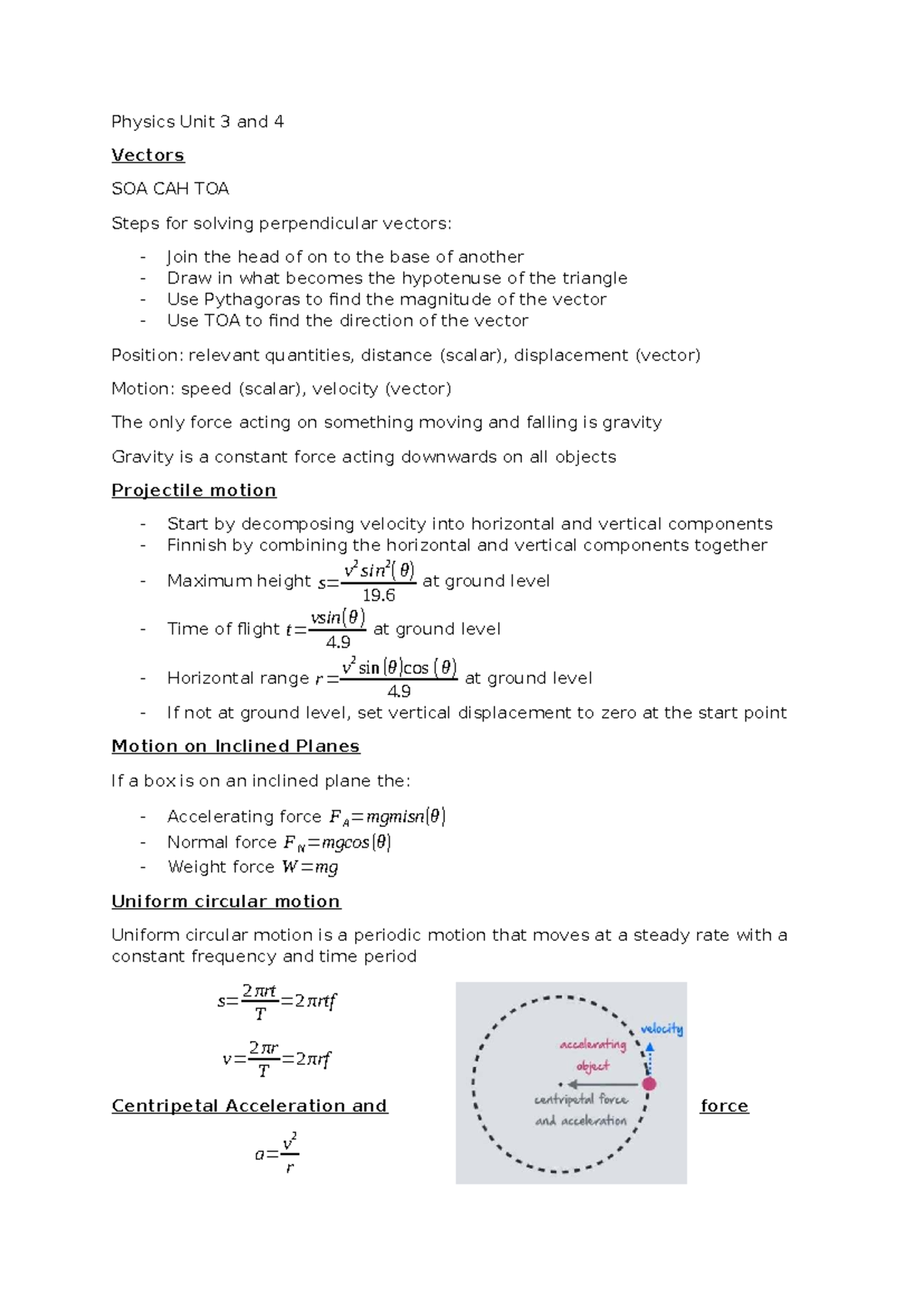 Physics Unit 3 & 4 Summary: Vectors, Motion, and Electromagnetism - Studocu