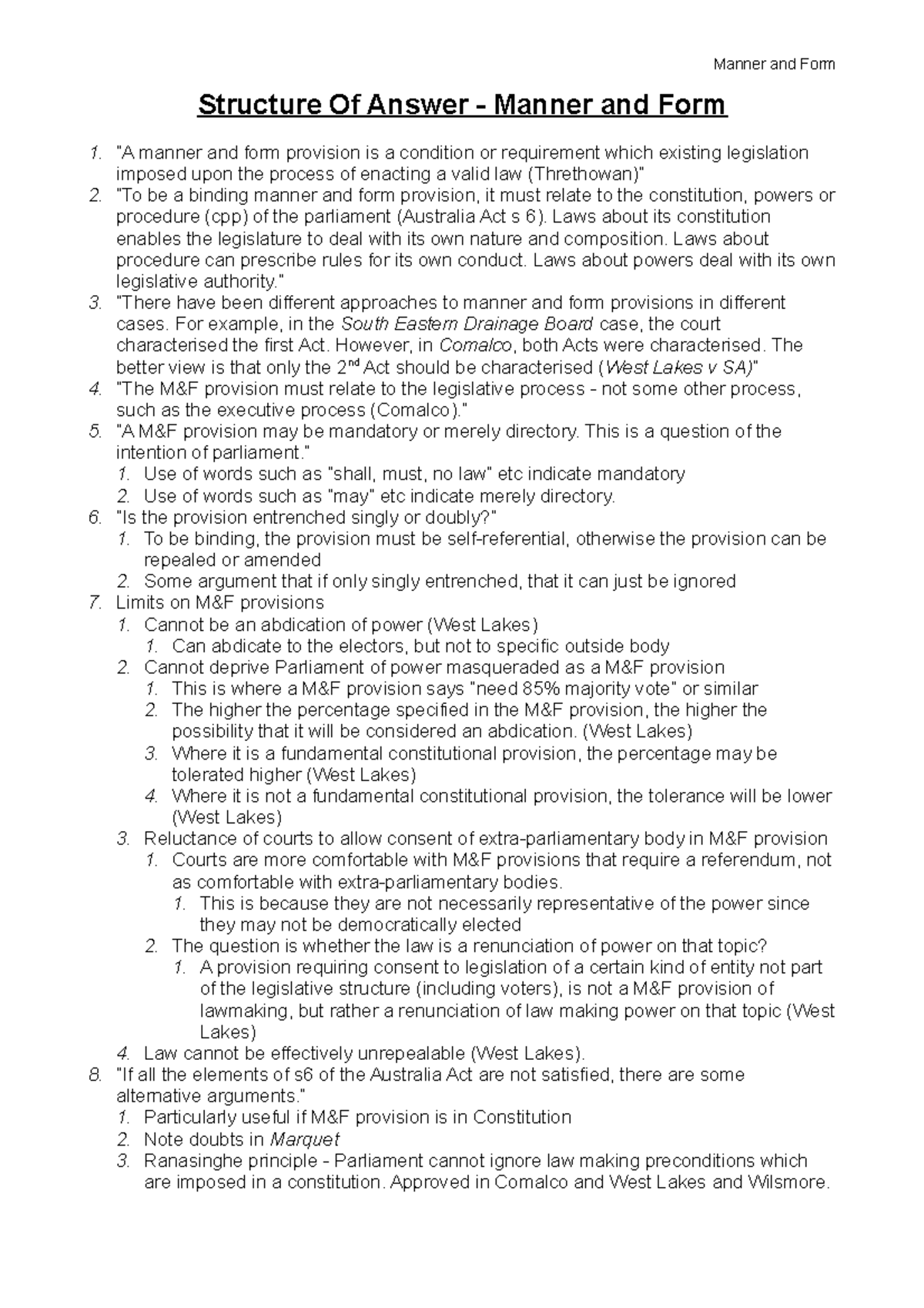 Manner and Form Provisions: Key Notes and Understandings - Studocu
