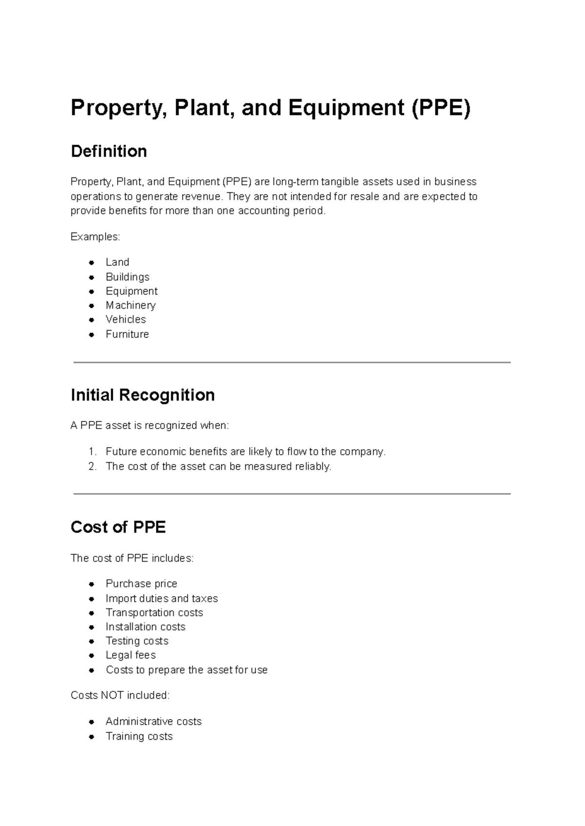 PPE - Property, Plant, and Equipment Overview and Key Concepts - Studocu