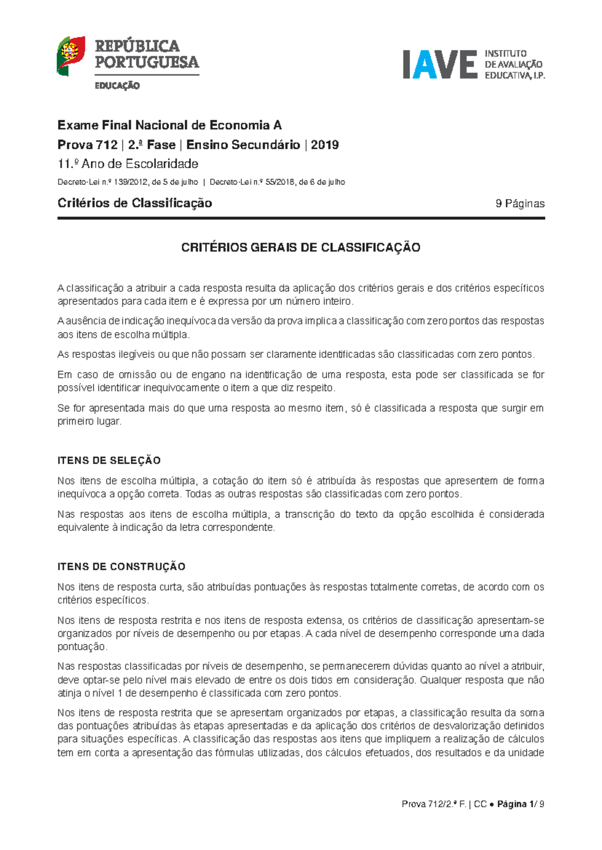 Exame Final Nacional de Economia A - Prova 712 - 2.ª Fase 2019 - Studocu