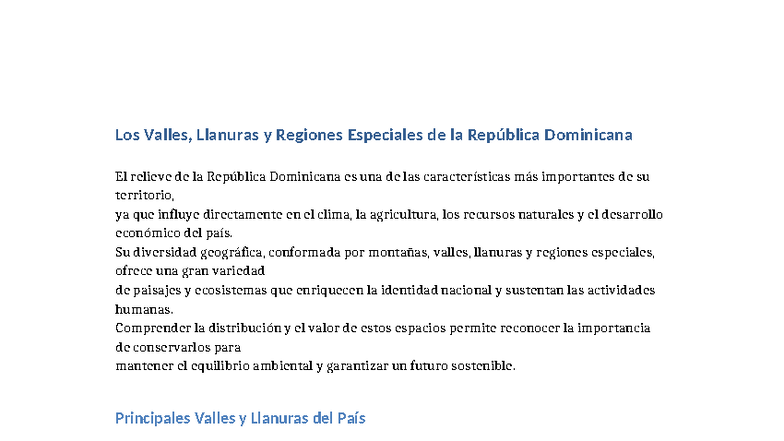 Ensayo Valles Llanuras y Regiones Especiales RD - Los Valles, Llanuras ...