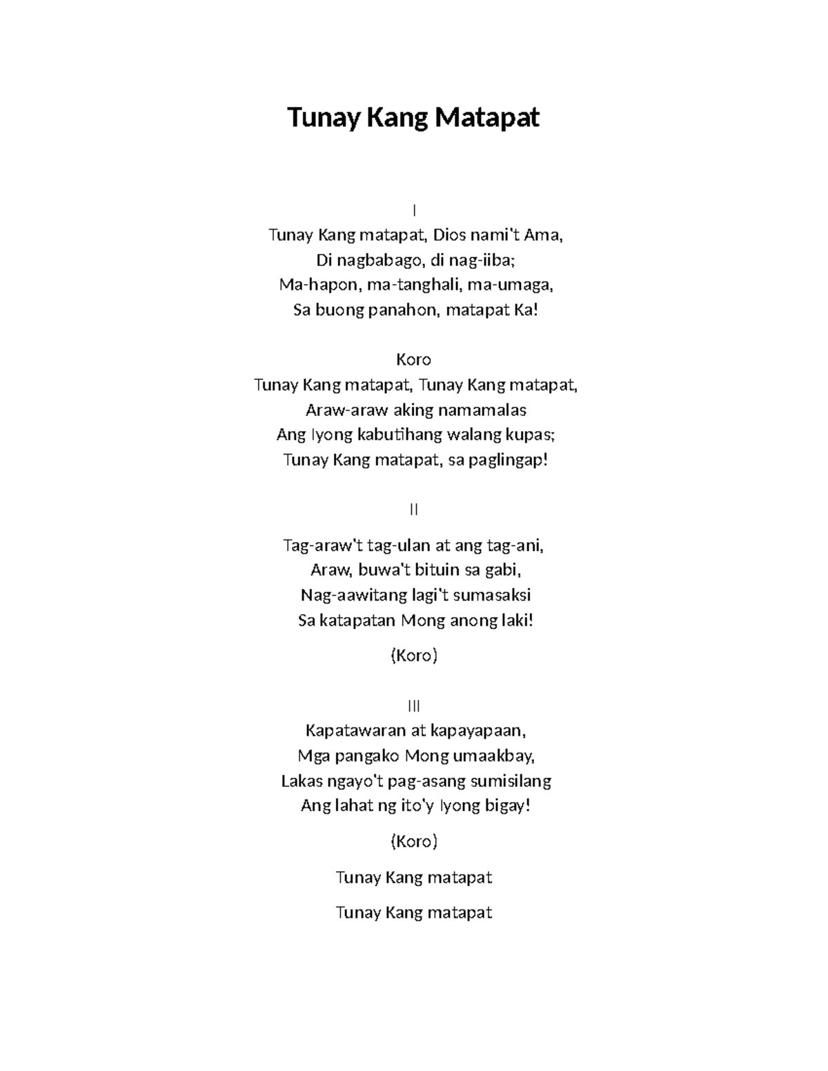 Tunay Kang Matapat (lyrics) - Tunay Kang Matapat I Tunay Kang matapat ...